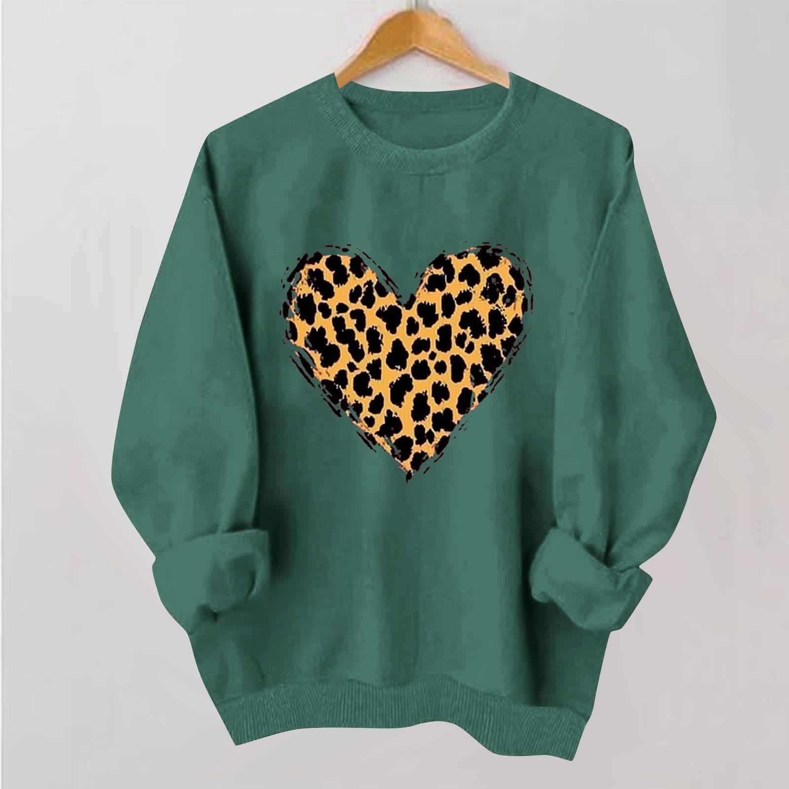 Green Valentine's Day Sweatshirt for Women Sweetheart Leopard Print ...