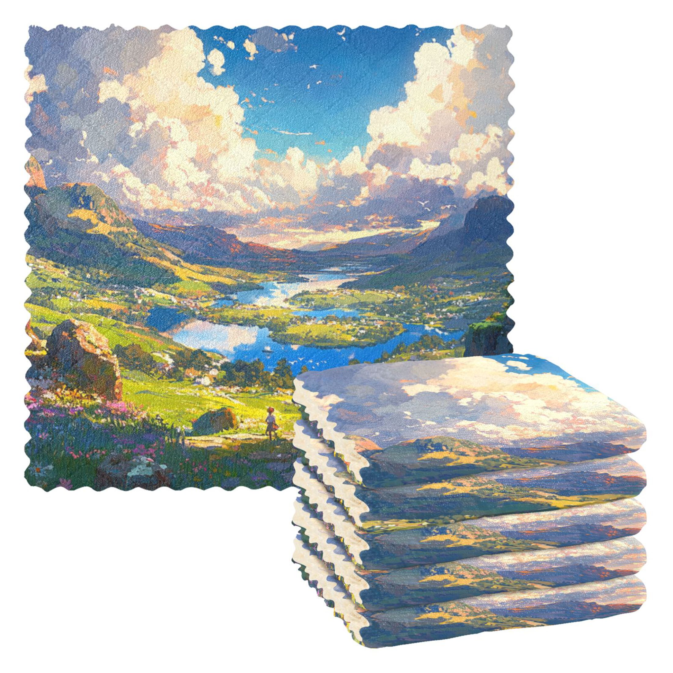 Green Valley Pattern Design 6 Pack Kitchen Cleaning Cloths 11'' x 11 ...