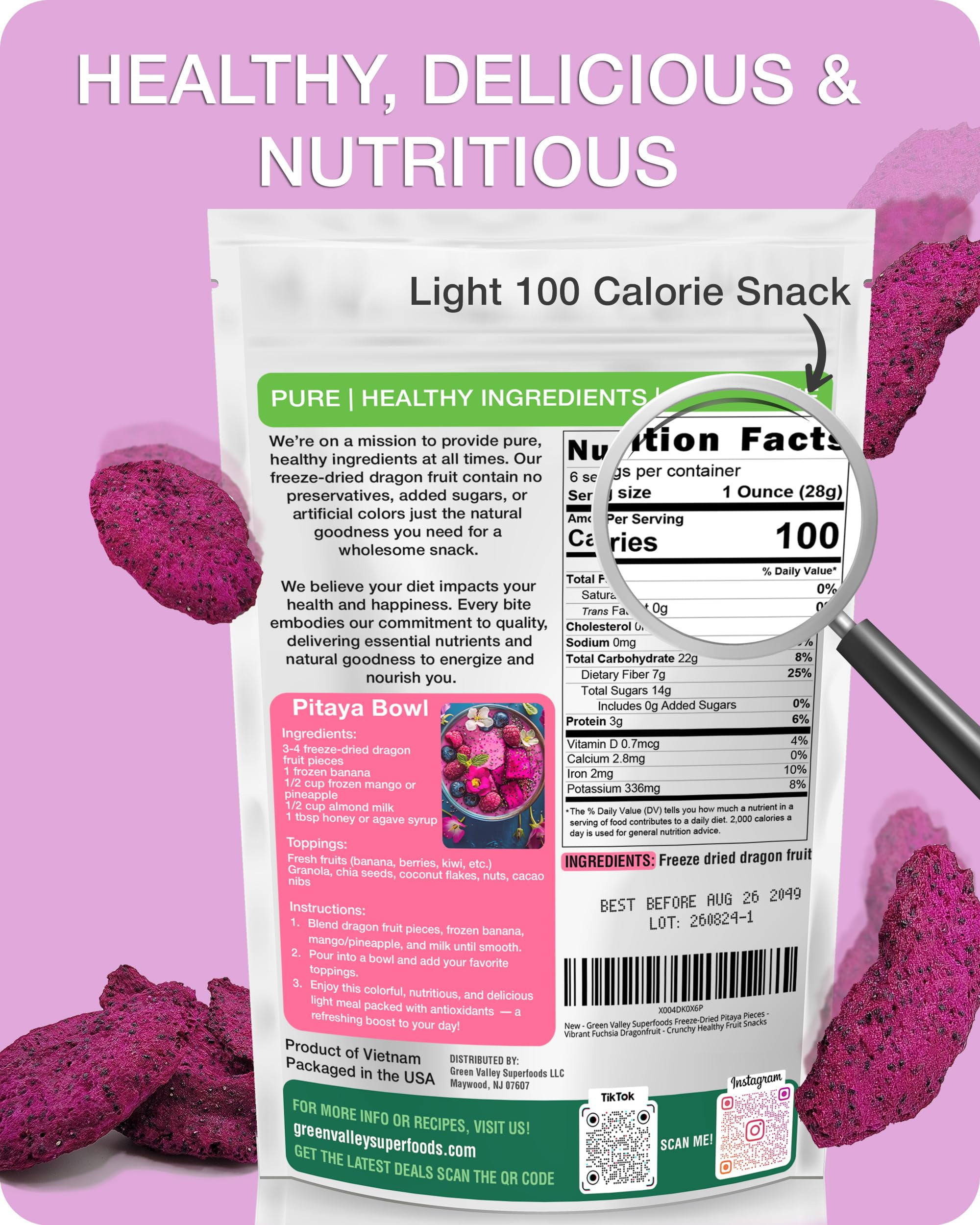 Green Valley Superfoods SCH4 Freeze Dried Dragon Fruit - Vibrant Pitaya ...