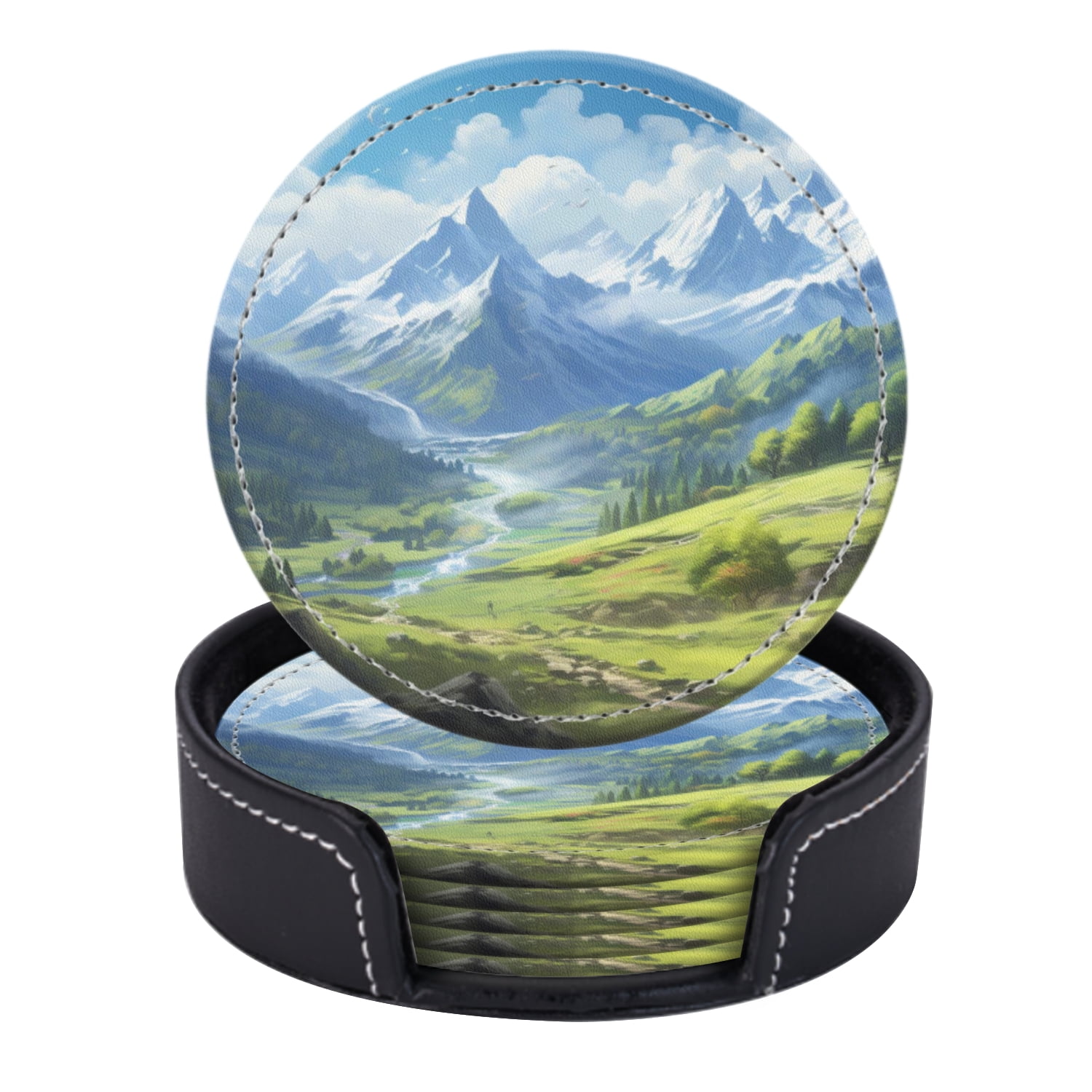 PU Leather Coasters for Drinks Bar Beer,Set of 6 with Holder,Round ...