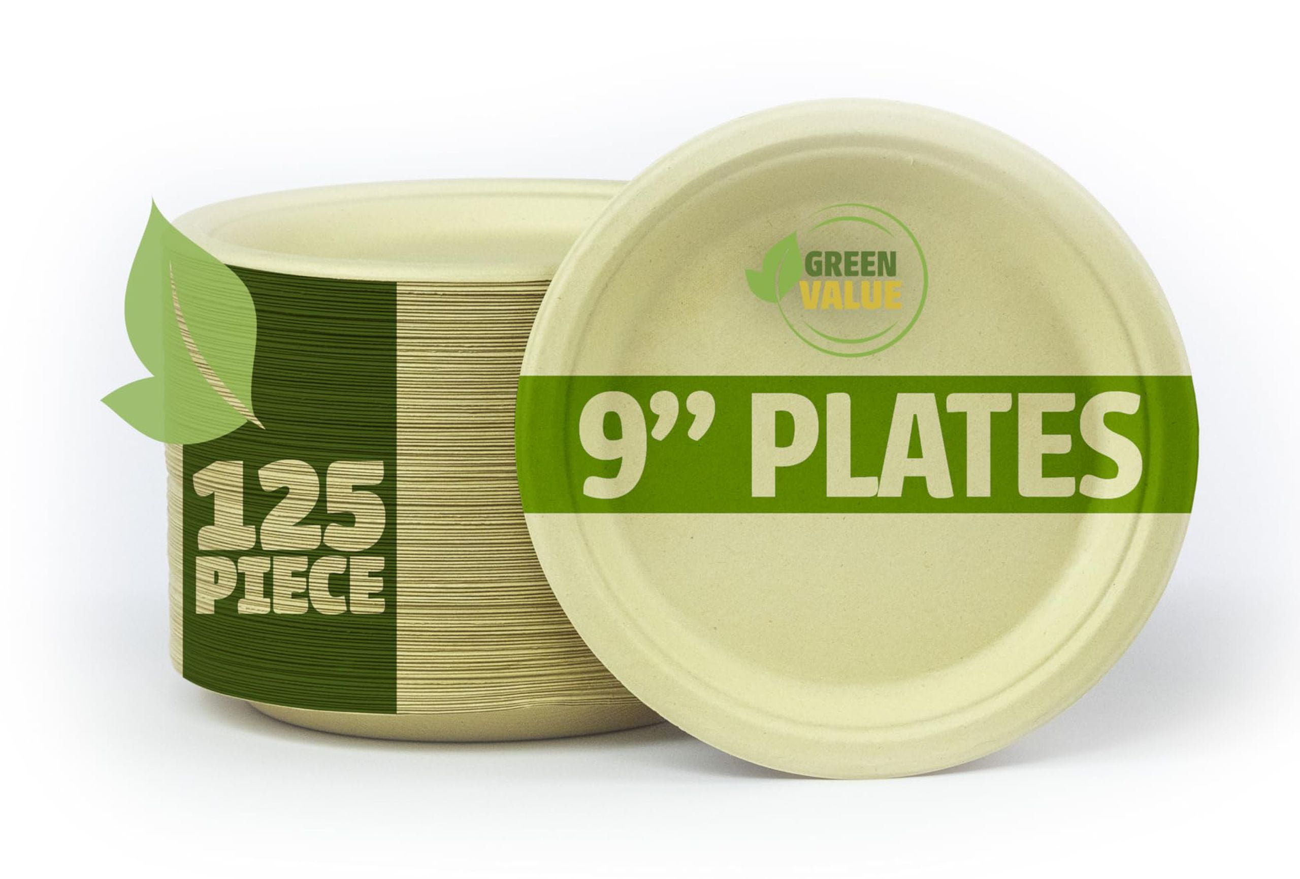Green Value Eco-Friendly 9" Disposable Sugarcane Fiber Plates ...