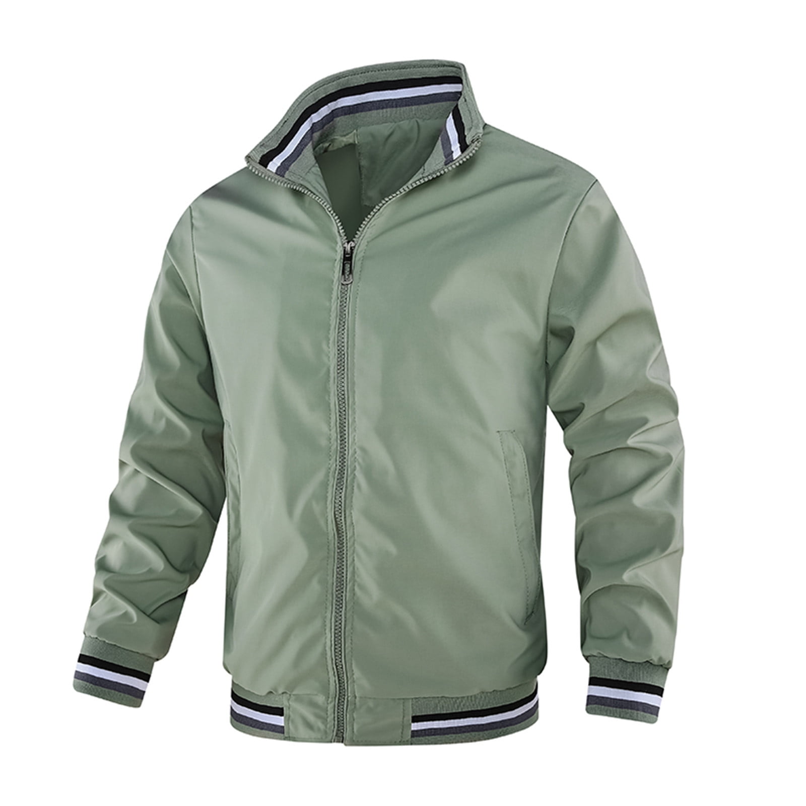 Green Varsity Jacket Men's Casual Jacket Zip Up Lightweight Sportswear ...
