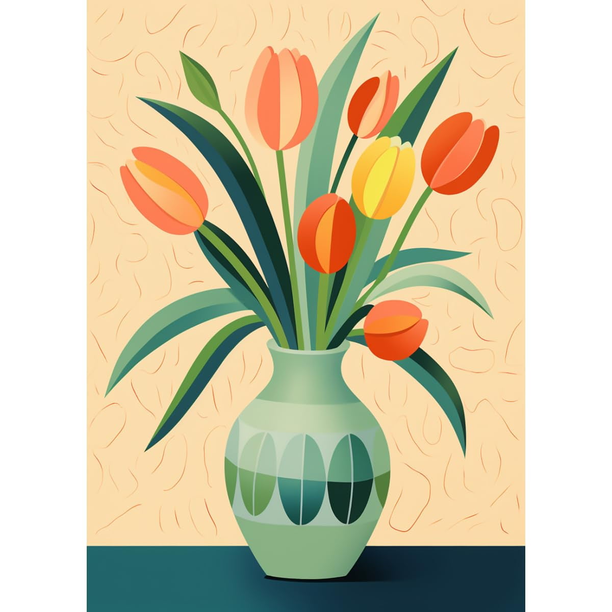 Green Vase with Flowers Tulips DIY 5D Diamond Art Paint with Full Drill Round Diamond Gems ...