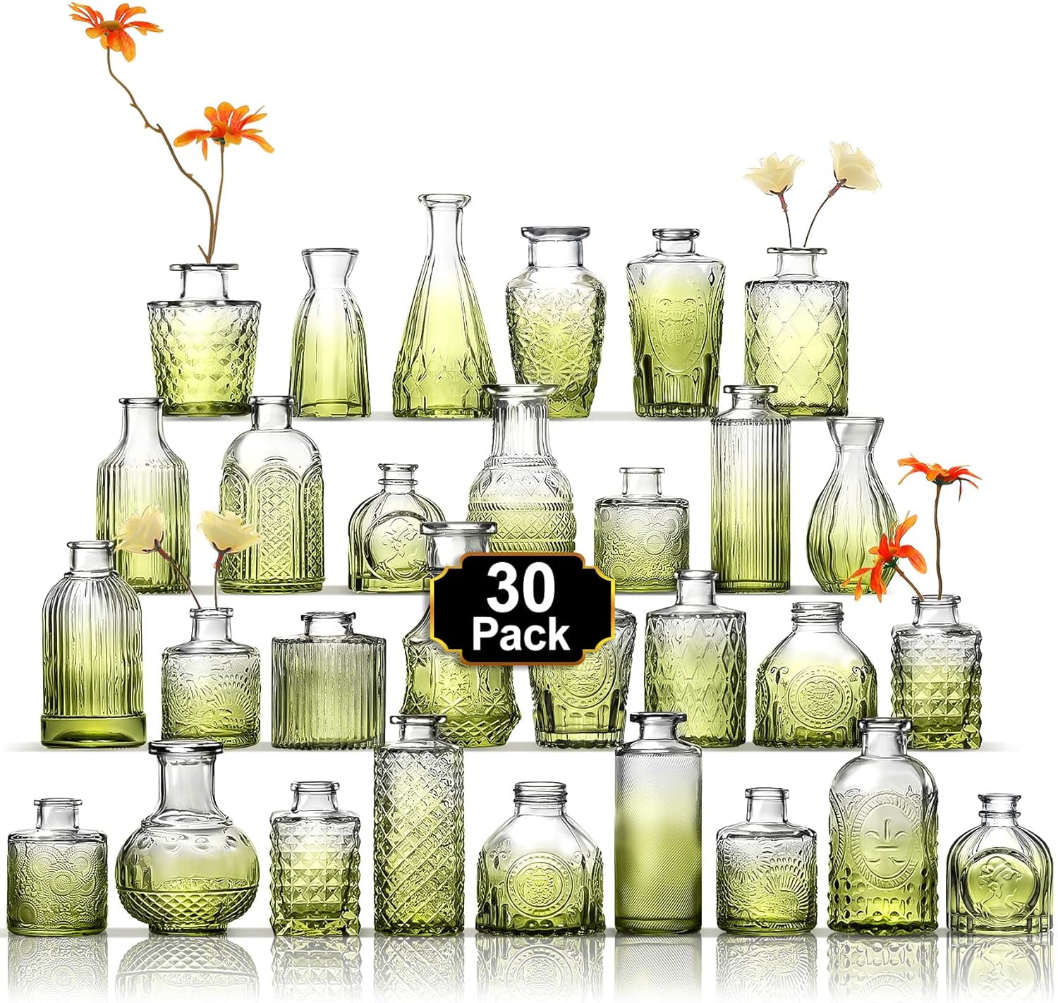 Green Vases Glass Bud Vase Set of 30 in Bulk, Small Mini Flower Vase ...