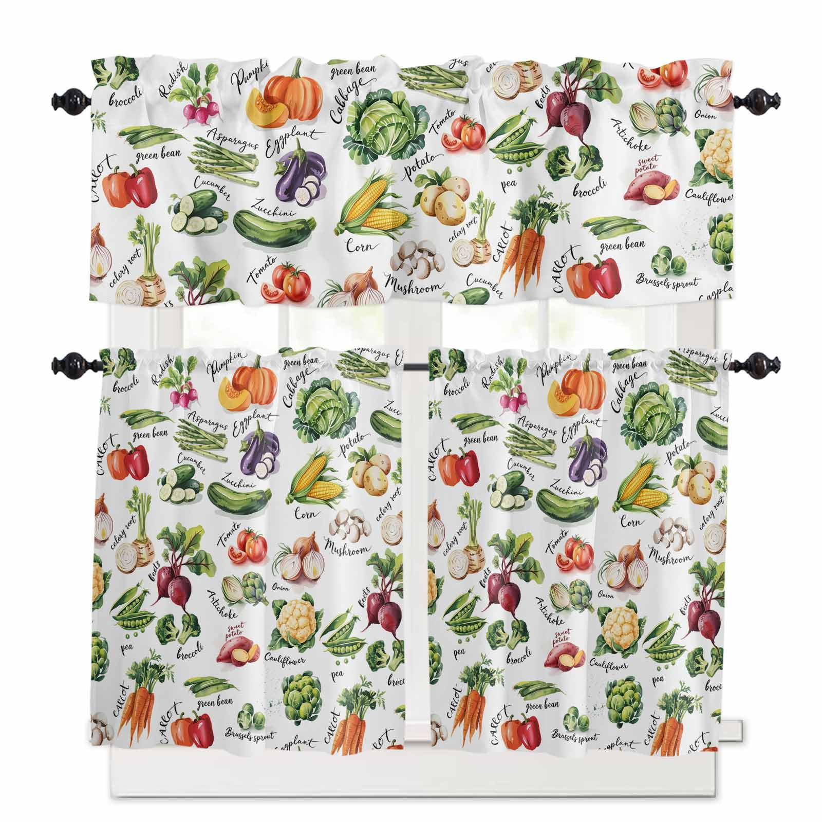 Green Vegetables Kitchen Curtains Valance and Tier Set Carrot Pepper ...
