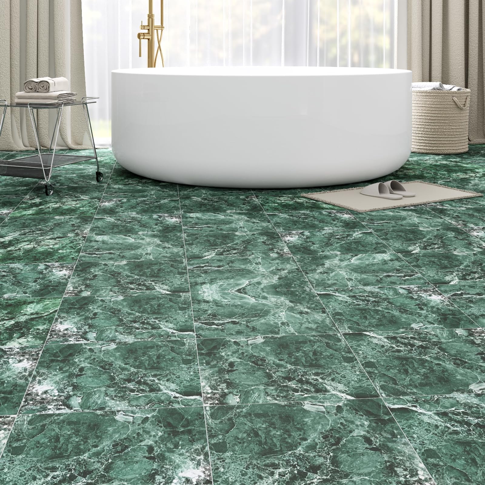 Green Vein Marble Peel and Stick Floor Tiles 12x12 Inch 40 Pack ...