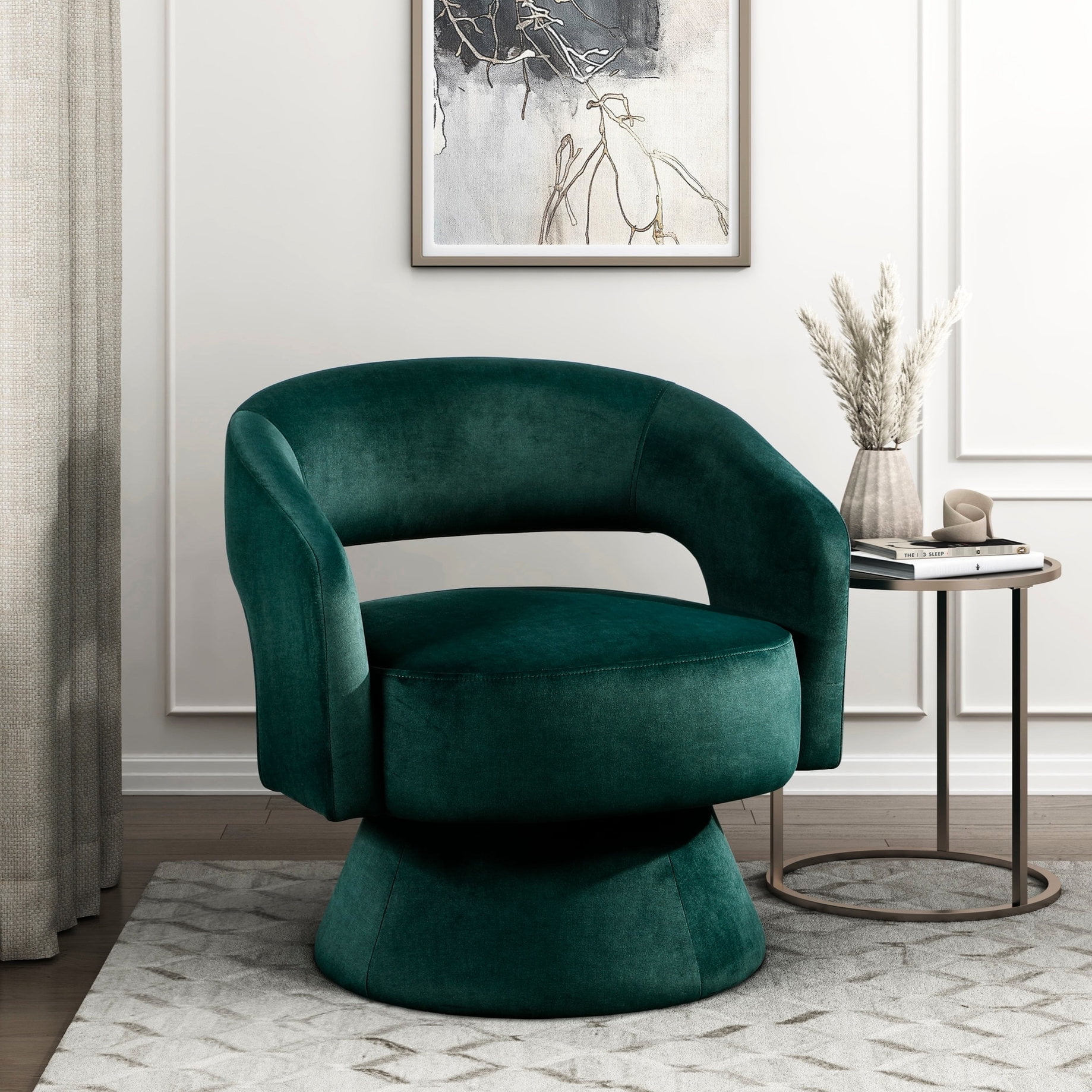 Green Velvet Chair with 360-Degree Swivel / Primary Living Area ...