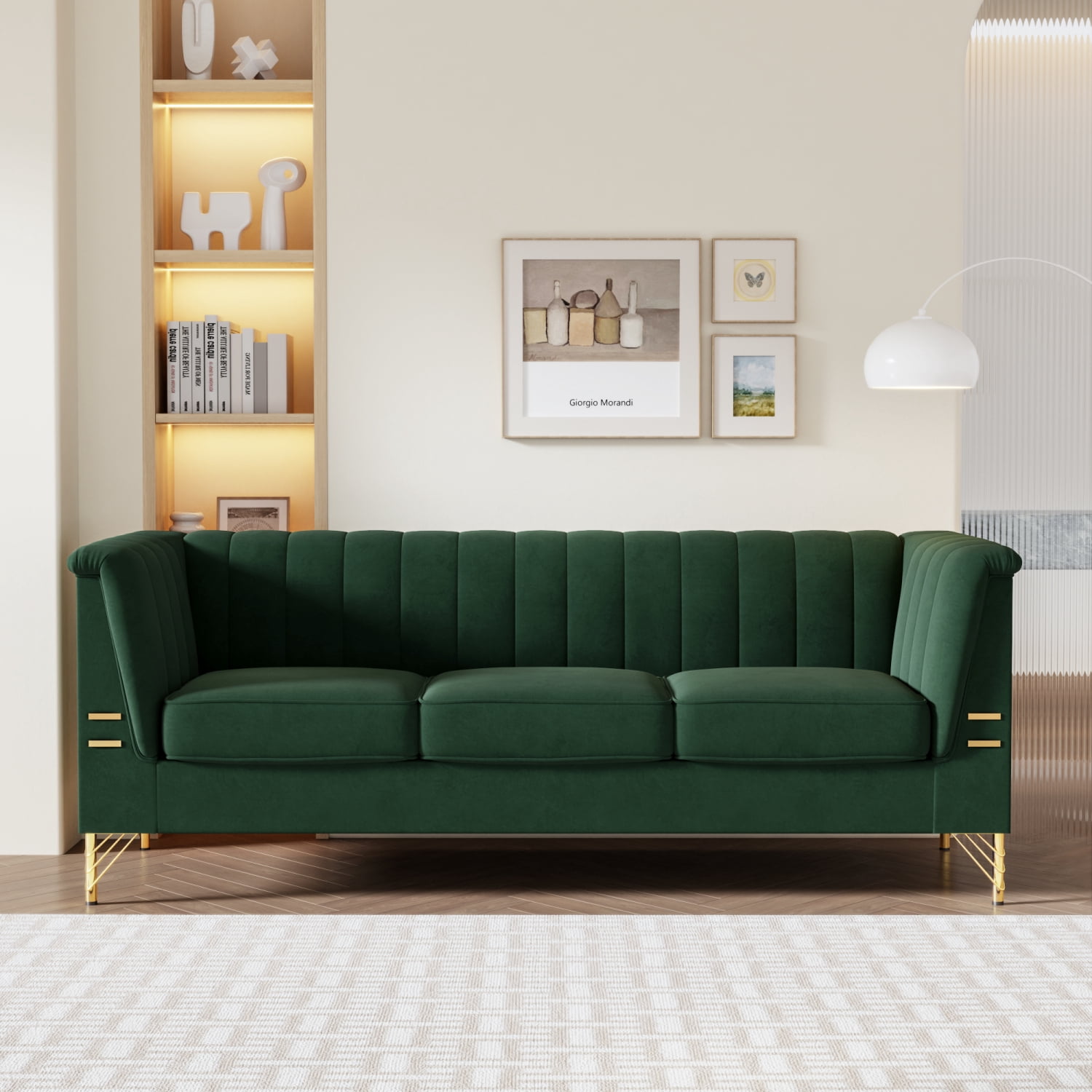 Green Velvet Chesterfield Sofa 82.67” Mid-Century Modern Living Room ...