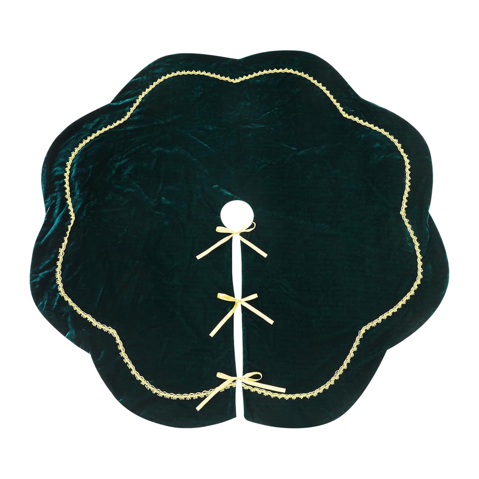 Green Velvet Christmas Tree Skirt with Gold Lace Trim - Extra Large ...