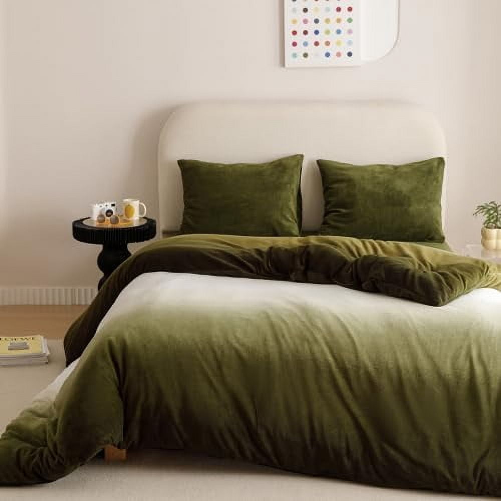 Green Velvet Comforter Sets California King Gradient Green Fluffy ...