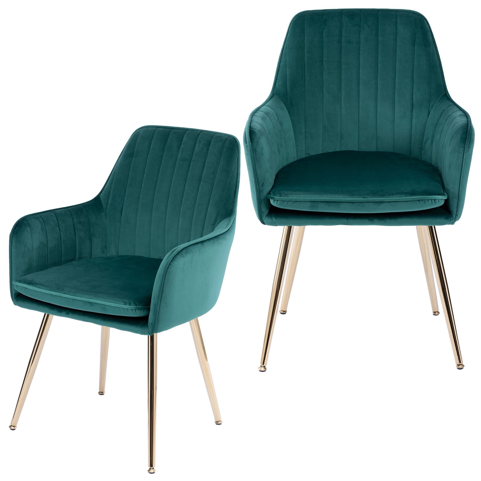 Green Velvet Dining Chairs Set of 2 - Mid-Back Accent Chairs with Gold ...
