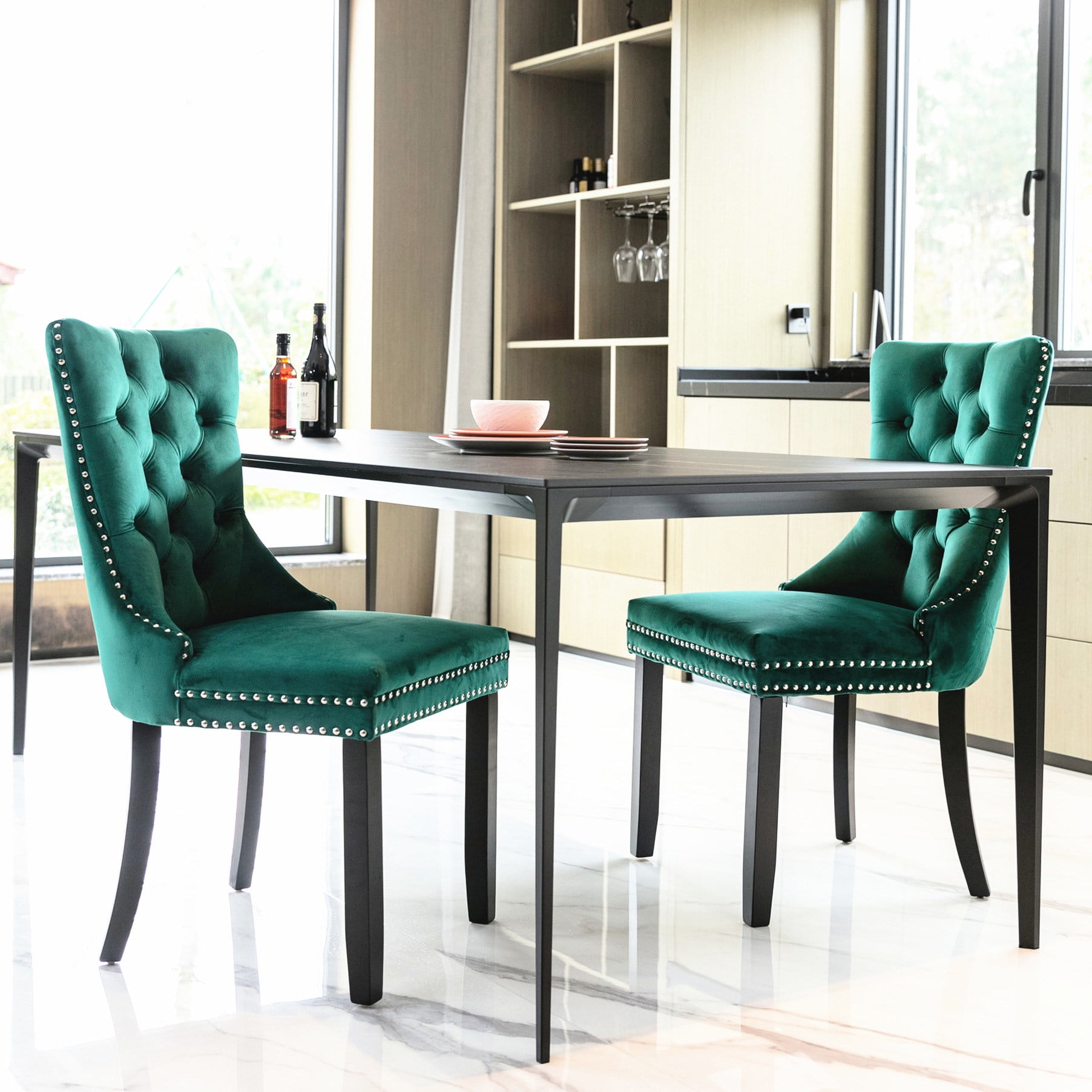 Green Velvet Dining Chairs with Steel Spring Inner, 2-Piece - Walmart.com