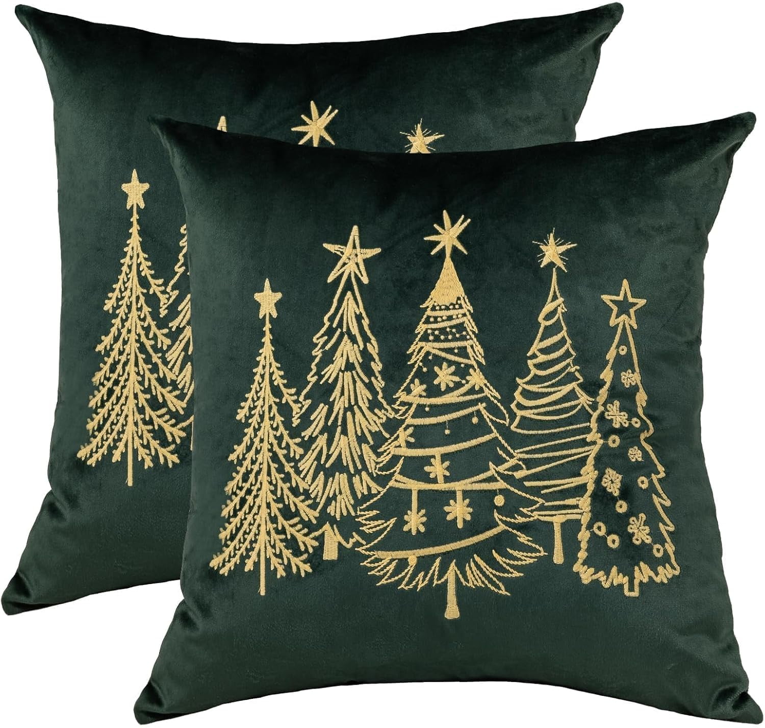 Green Velvet Embroidered Christmas Tree Pillow Covers 18x18 Inch Set of ...
