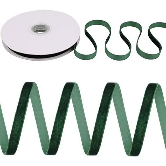 Green Velvet Ribbon 3/8'' 10 Yards Fabric Ribbon Trim Single Face Spool ...