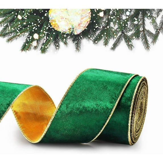 Green Velvet Ribbons for Crafting, 2.5" × 10 Yards Wired Edge Ribbons ...