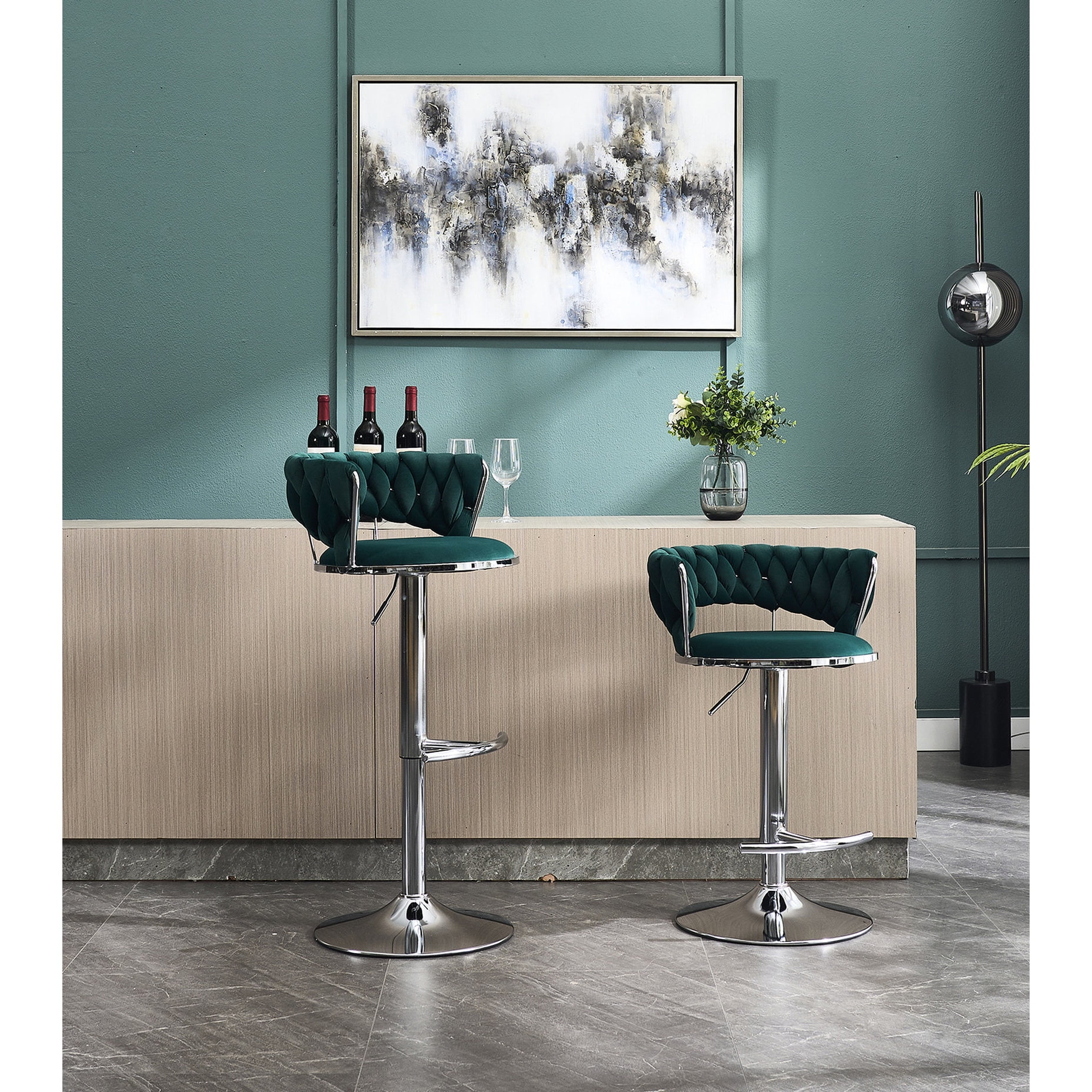 Green Velvet Stools+Metal Base Design”-“Bar Front/Office Spaces ...