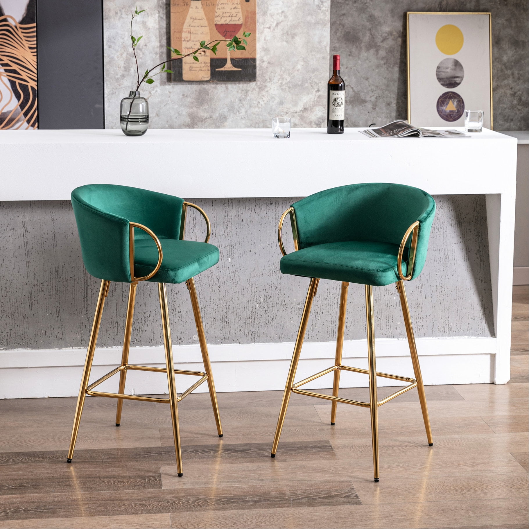 Green Velvet Stools with Foam Filler and Footrest - Rooftop Bar ...