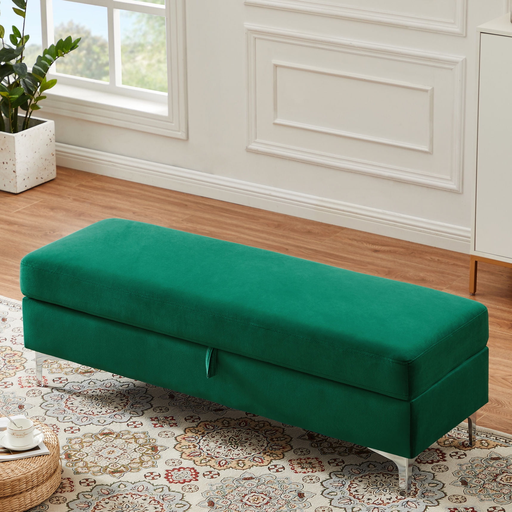 Green Velvet Storage Stool / Multi - use in Living Room for Tidy Space ...
