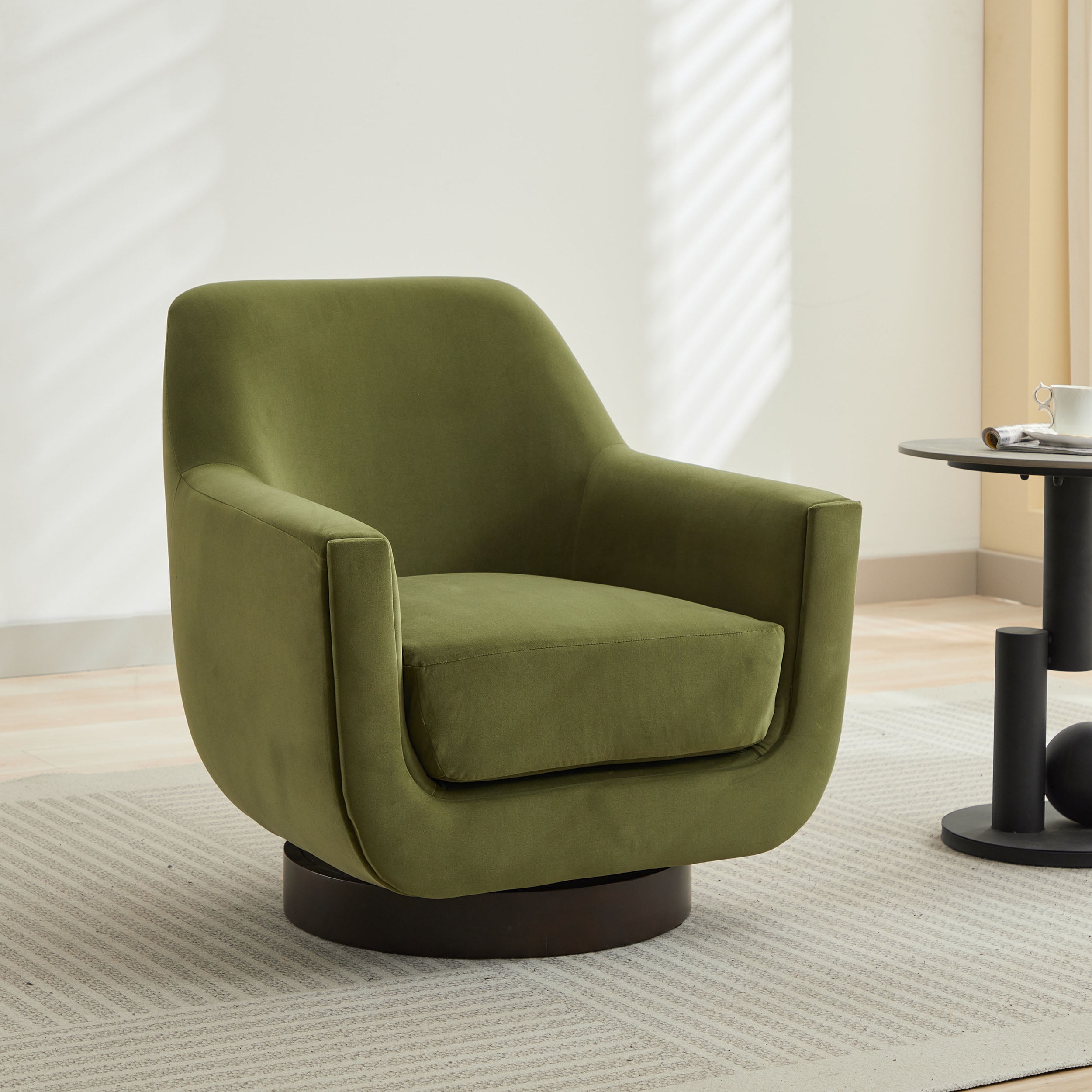 Green Velvet U-Shaped Swivel Accent Chair, Fully Assembled Round Barrel ...