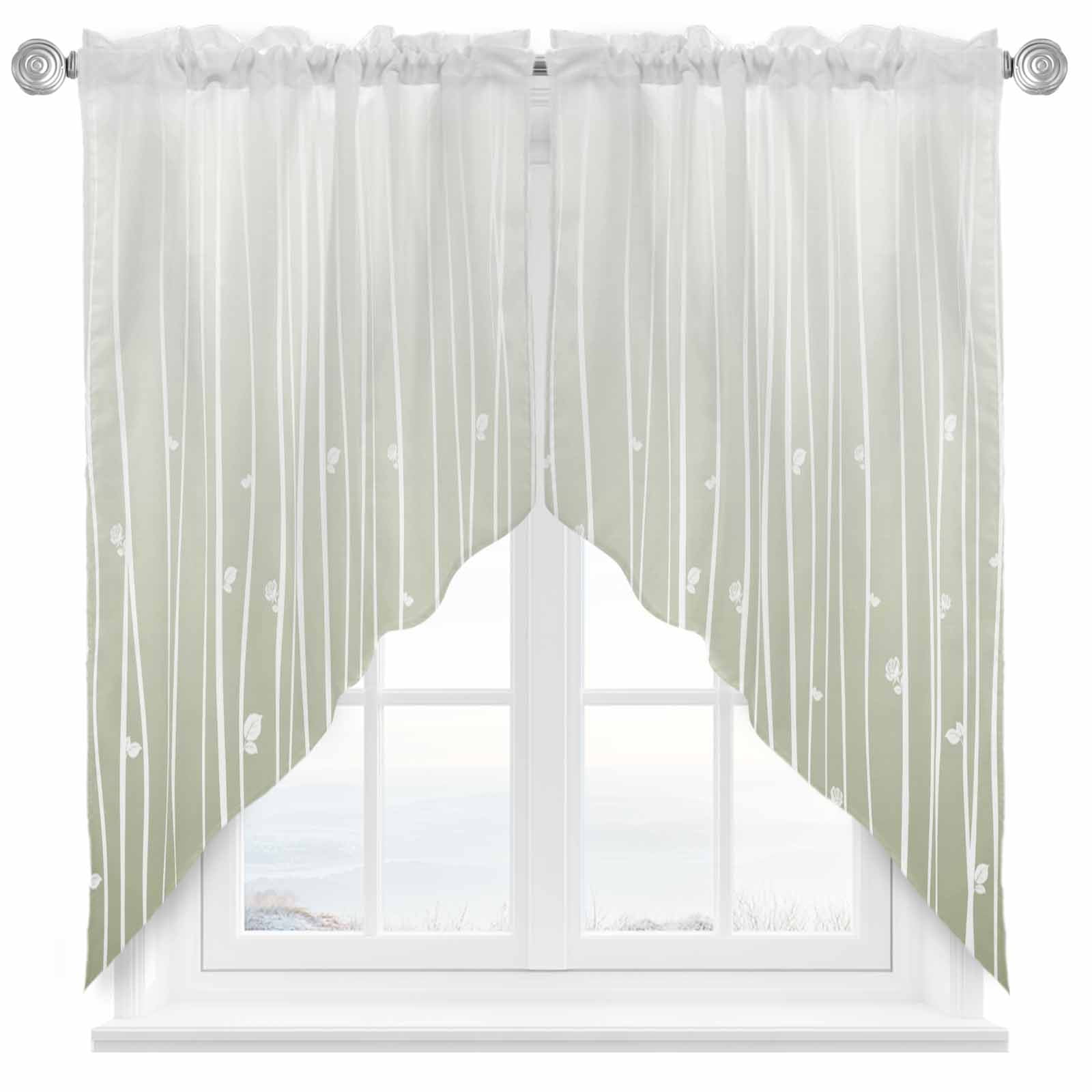 Green Vertical Wave Lines Swag Kitchen Curtain Valances, Flower ...