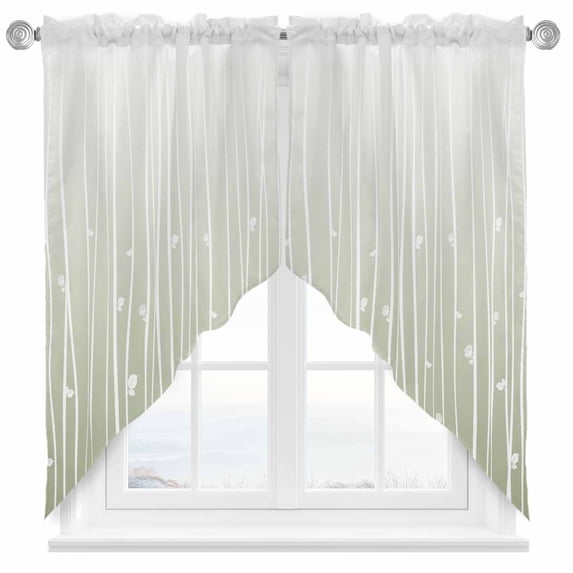Green Vertical Wave Lines Swag Kitchen Curtain Valances, Flower ...