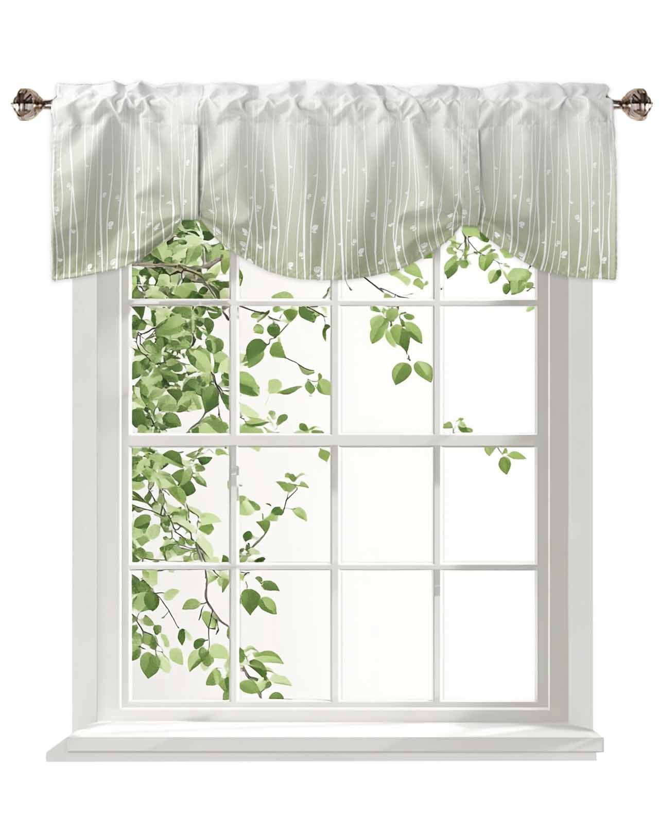 Green Vertical Wave Lines Tie Up Valances Curtain, Adjustable Kitchen ...
