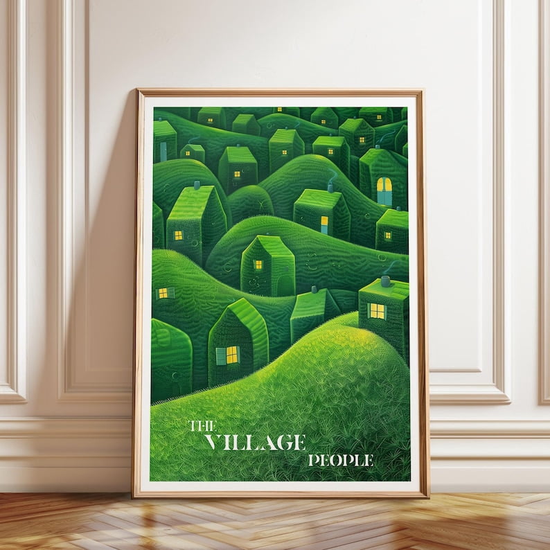Green Village Hills Art Poster - "The Village People" Whimsical ...