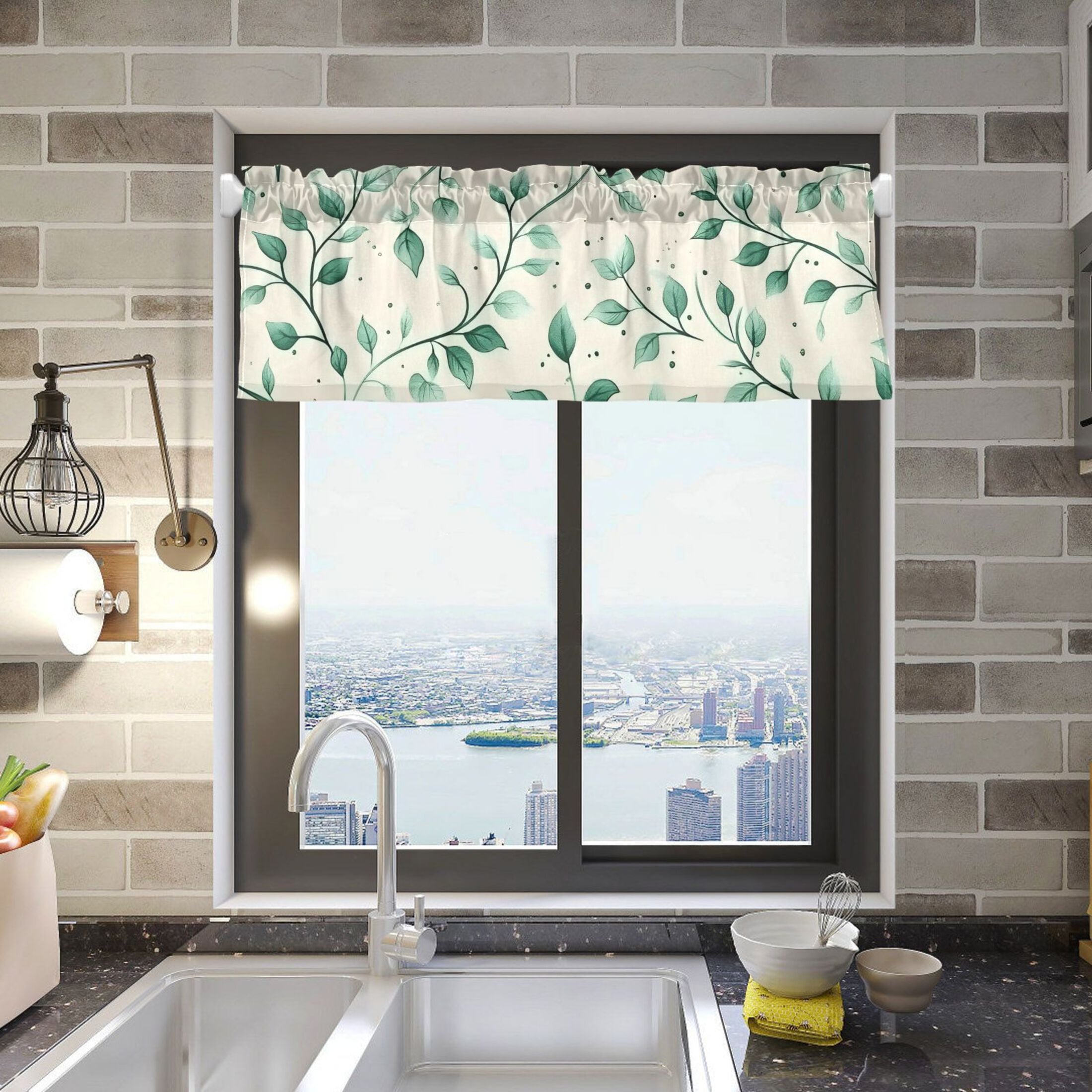 Green Vine and Leaves Curtain Valances for Windows Kitchen Living Room ...
