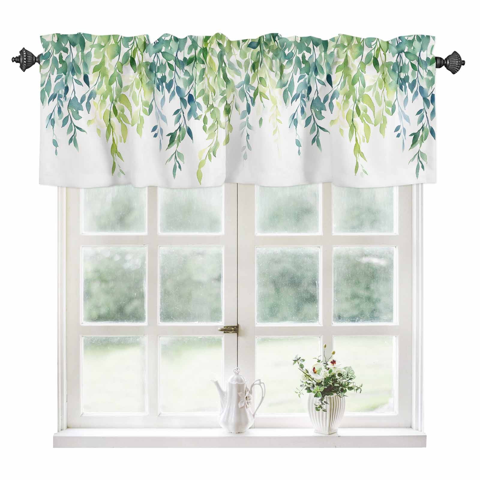 Green Vines Kitchen Valances for Windows 60x18 Inch Kitchen Curtains Valances Rod Pocket Spring ...