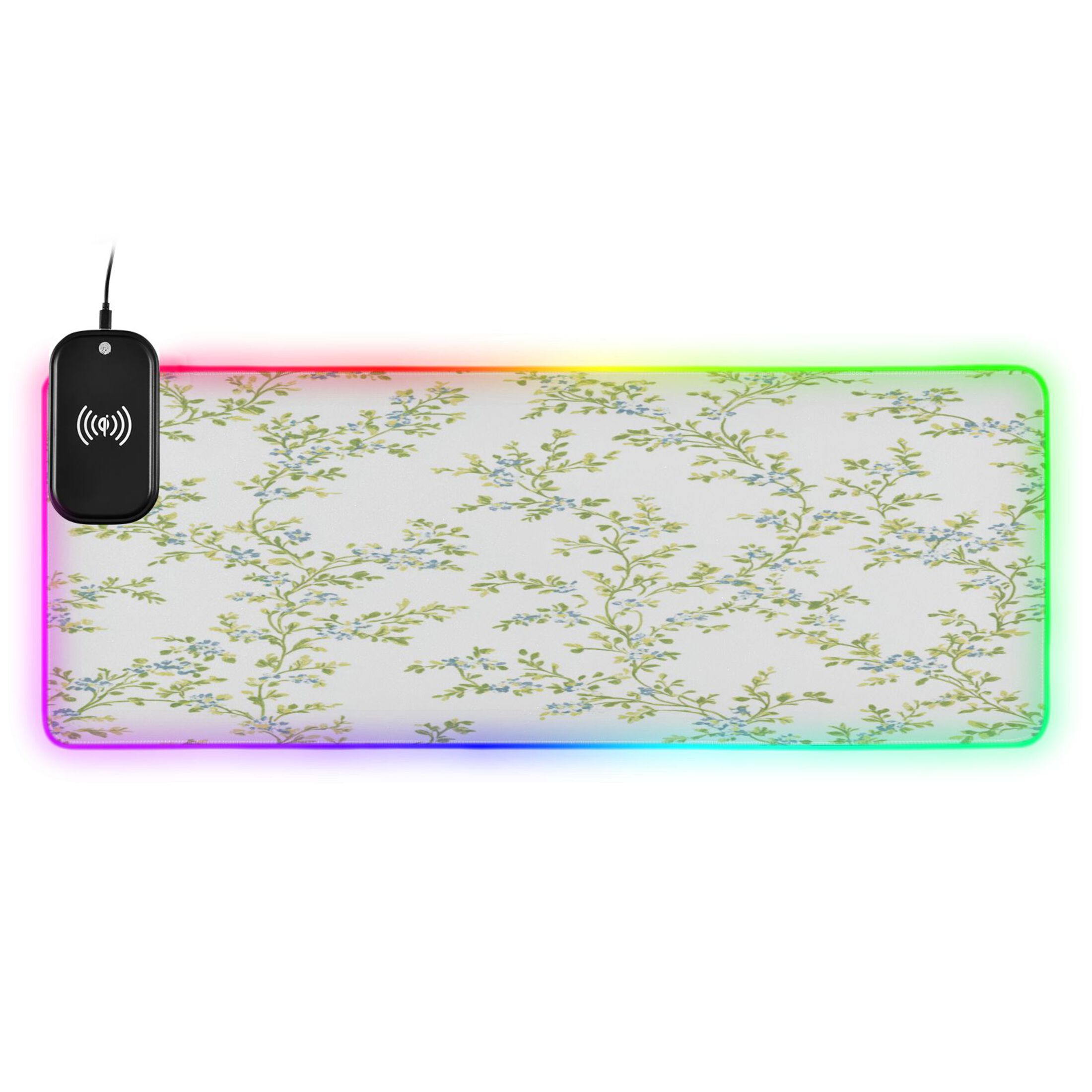 Green Vines Pattern Large RGB Gaming Mouse Pad with Fast Wireless ...