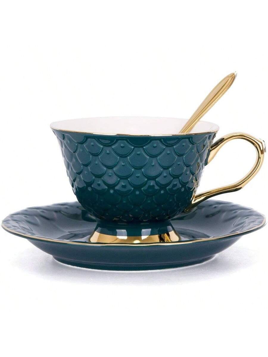 Green Vintage 8 Ounces Porcelain Coffee Cup, Tea Cup And Saucer Set And ...