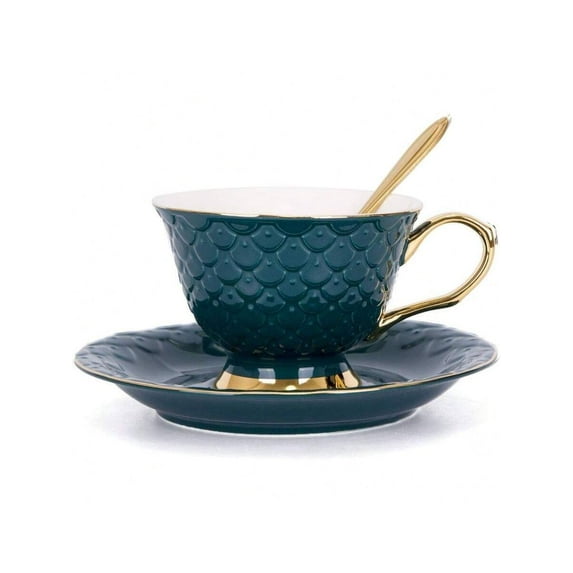 Green Vintage 8 Ounces Porcelain Coffee Cup, Tea Cup And Saucer Set And ...