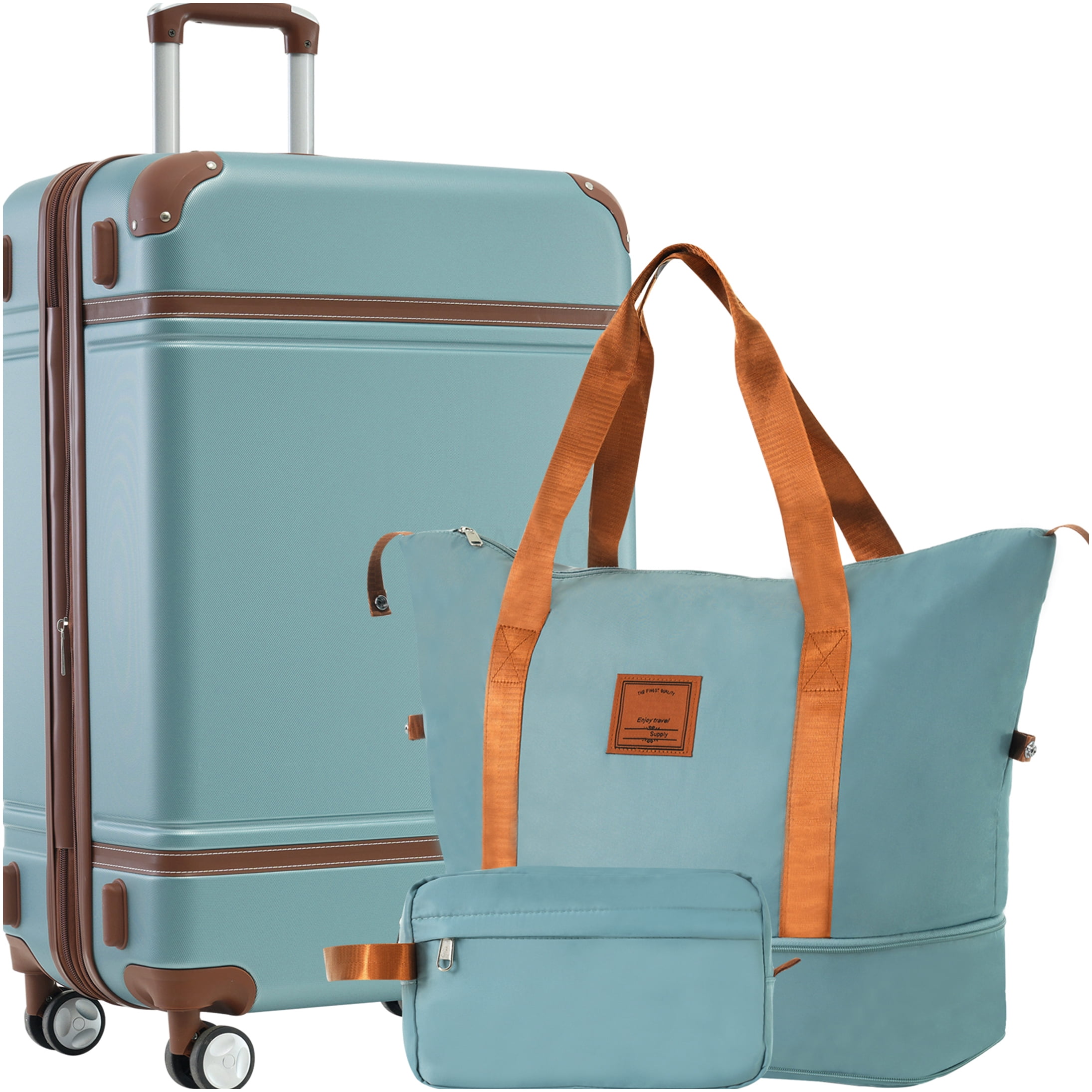 Green Vintage Hardshell Luggage Set with TSA Lock, Lightweight ABS ...