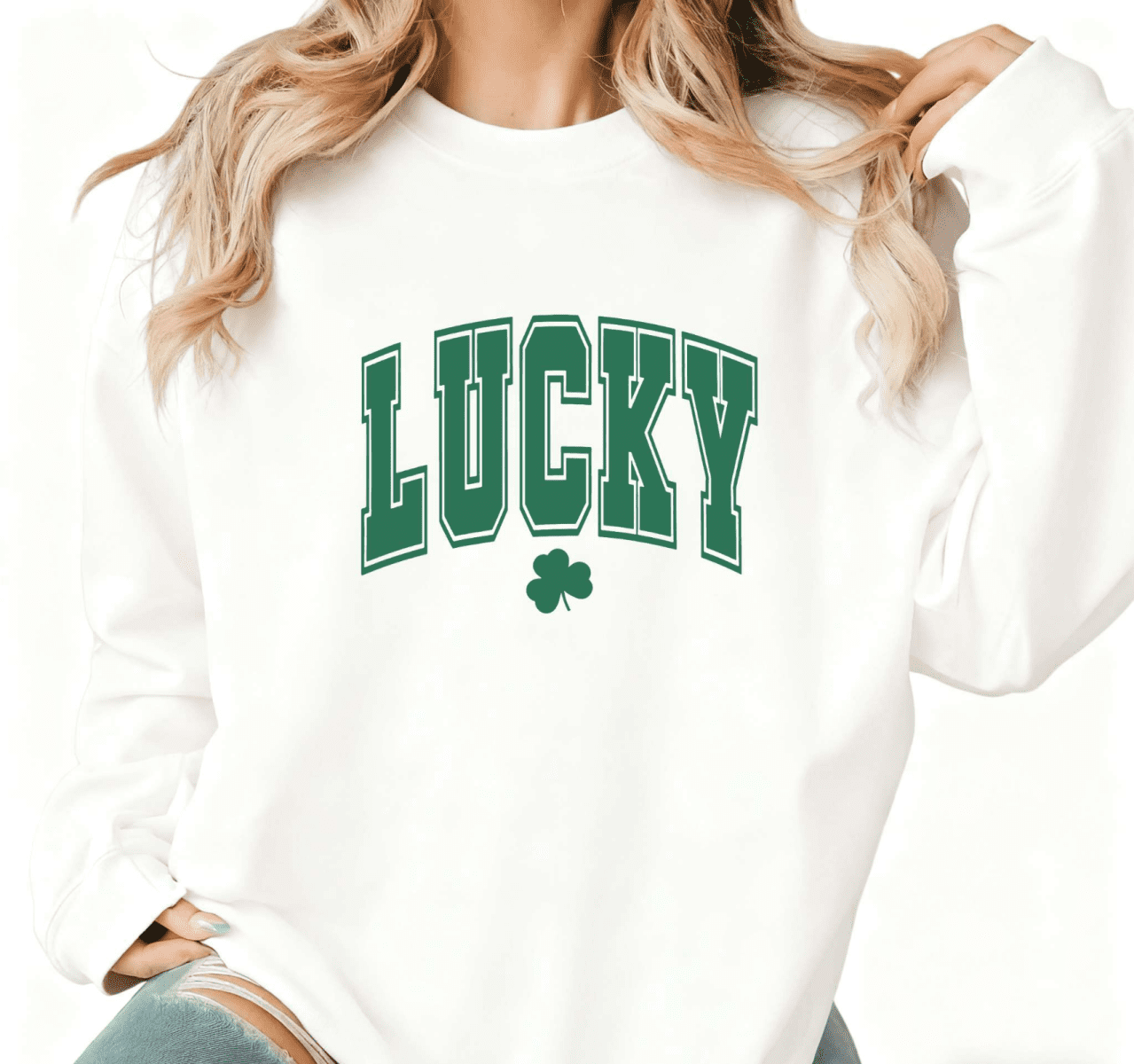 Green Vintage Lucky Clover Womans Print Sweatshirt Graphic Sweatshirt ...