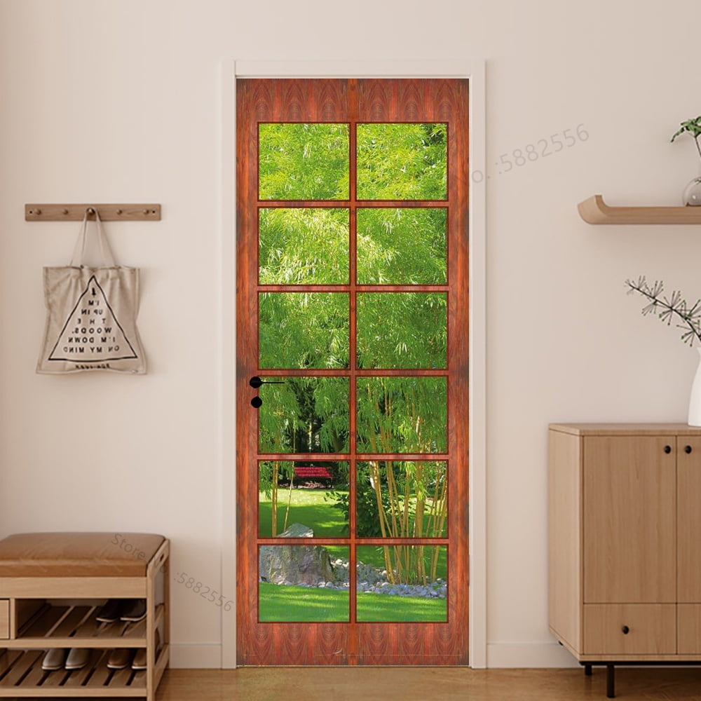 Green Vinyl Deal Seaside Landscape Door Sticker Wallpaper Peel And ...