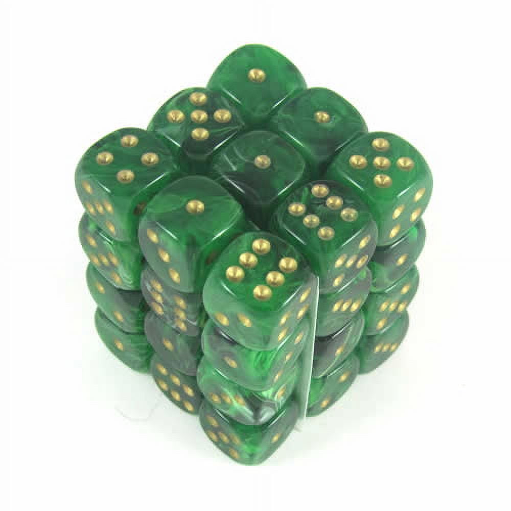 Green Vortex Dice with Gold Pips D6 12mm (1/2in) Pack of 36 Chessex ...