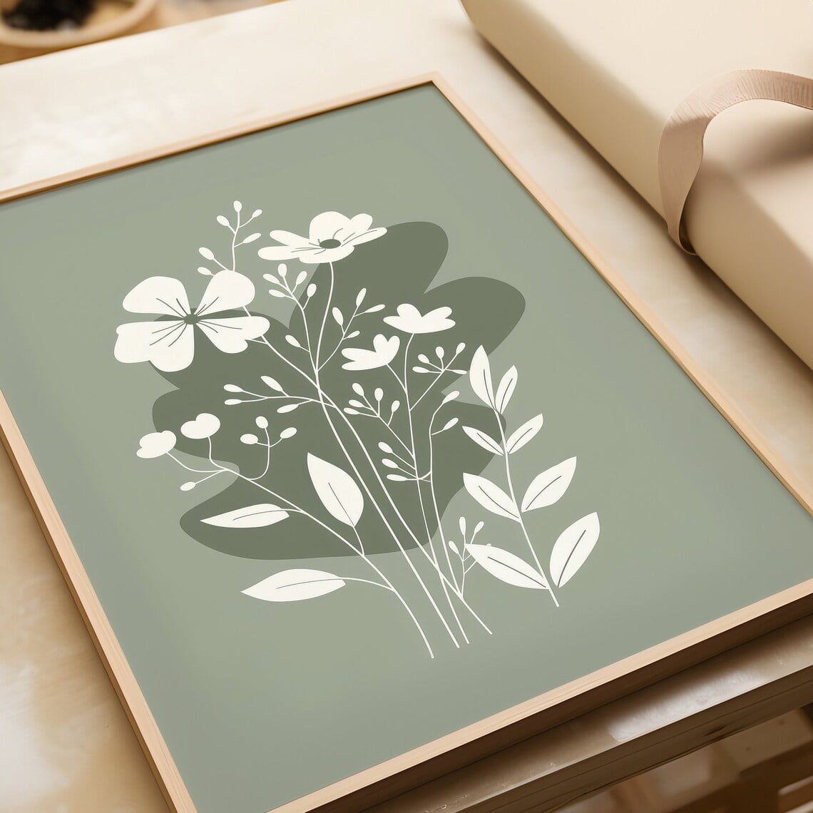 Green Wall Art In A Natural Style Calming Floral Art For The Living ...