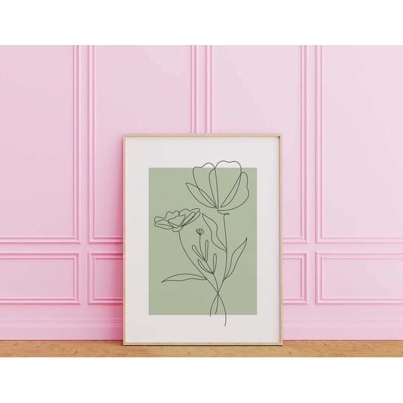 Green Wall Art Poster Floral Botanical Line Minimalist Modern Bedroom ...