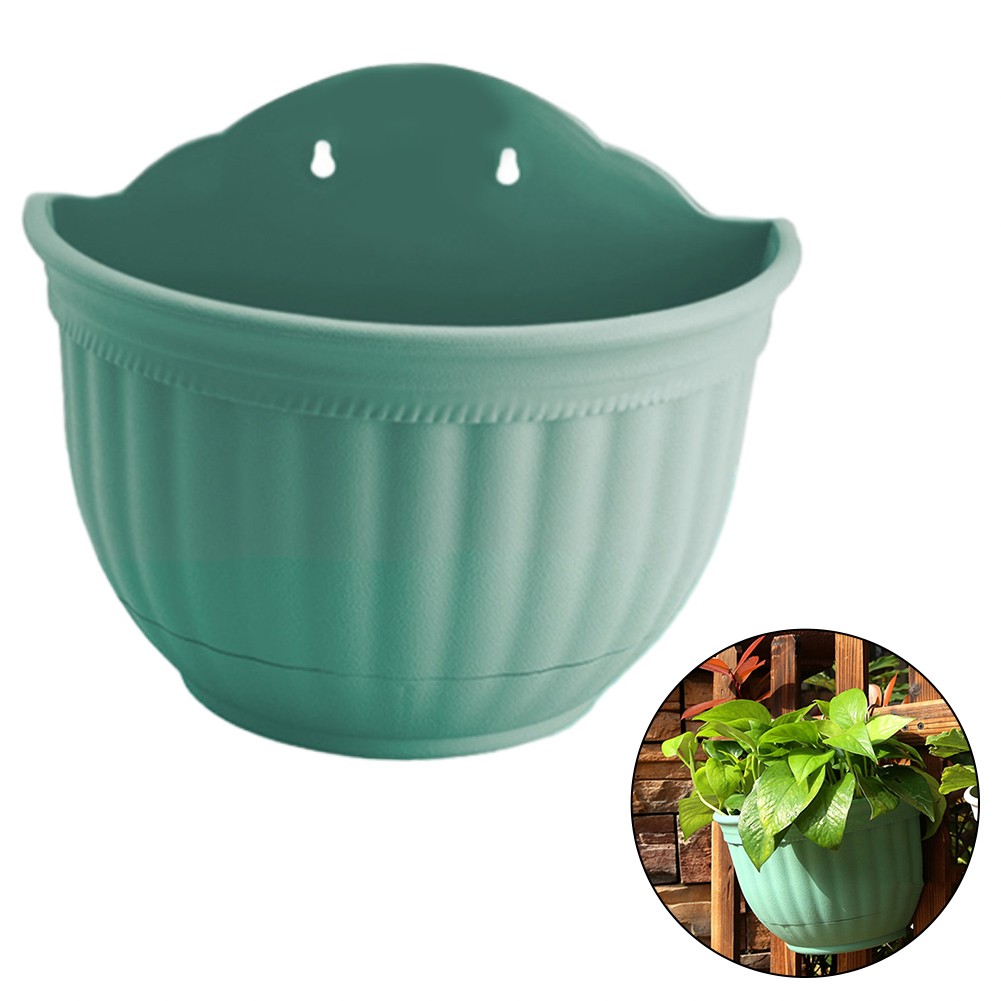 Green Wall Mounted Plastic Flower Pot All-in- Tray Home Office ...