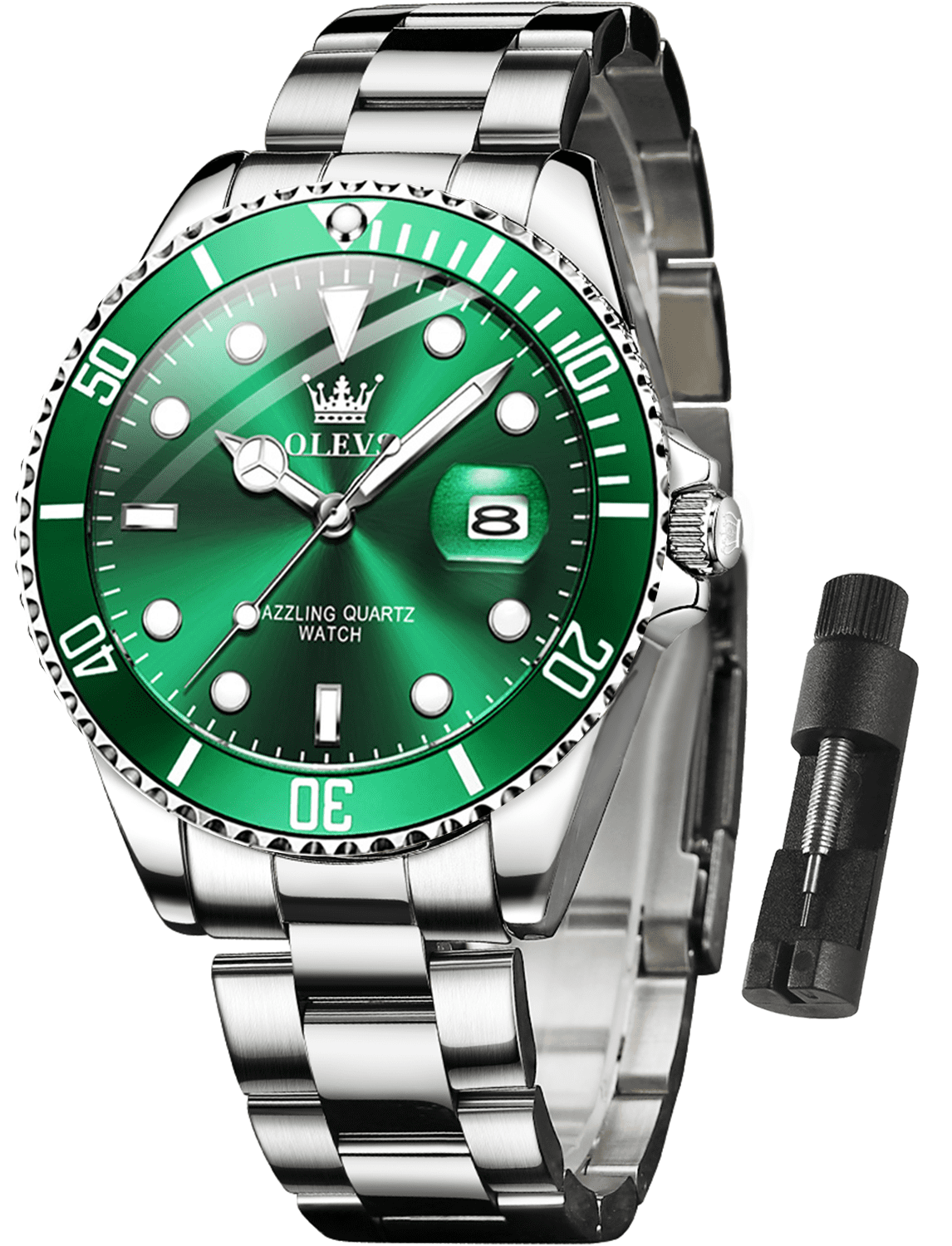 Green Watches for Men OLEVS Watch for Men Luxury Men Watch Silver ...
