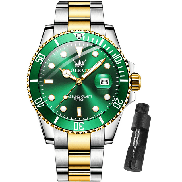 Green Watches for Men Luxury Men Watch Gold and Silver Stainless Steel ...