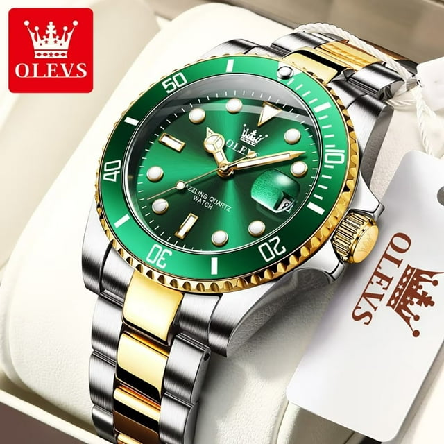 Green Watches for Men Luxury Men Watch Gold and Silver Stainless Steel ...