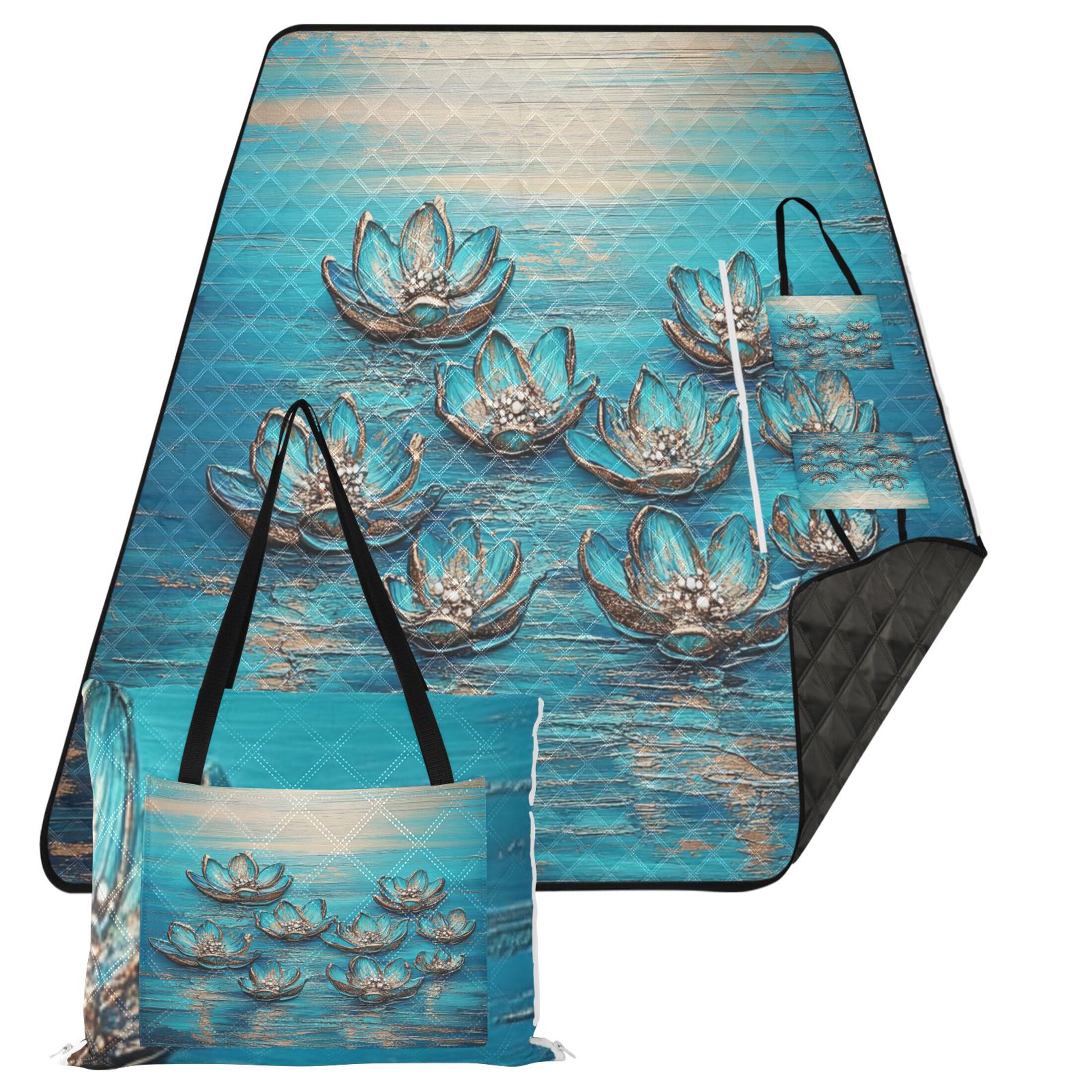 Green Water Reflection 60x80in Waterproof Picnic Mat, Foldable Backpack ...
