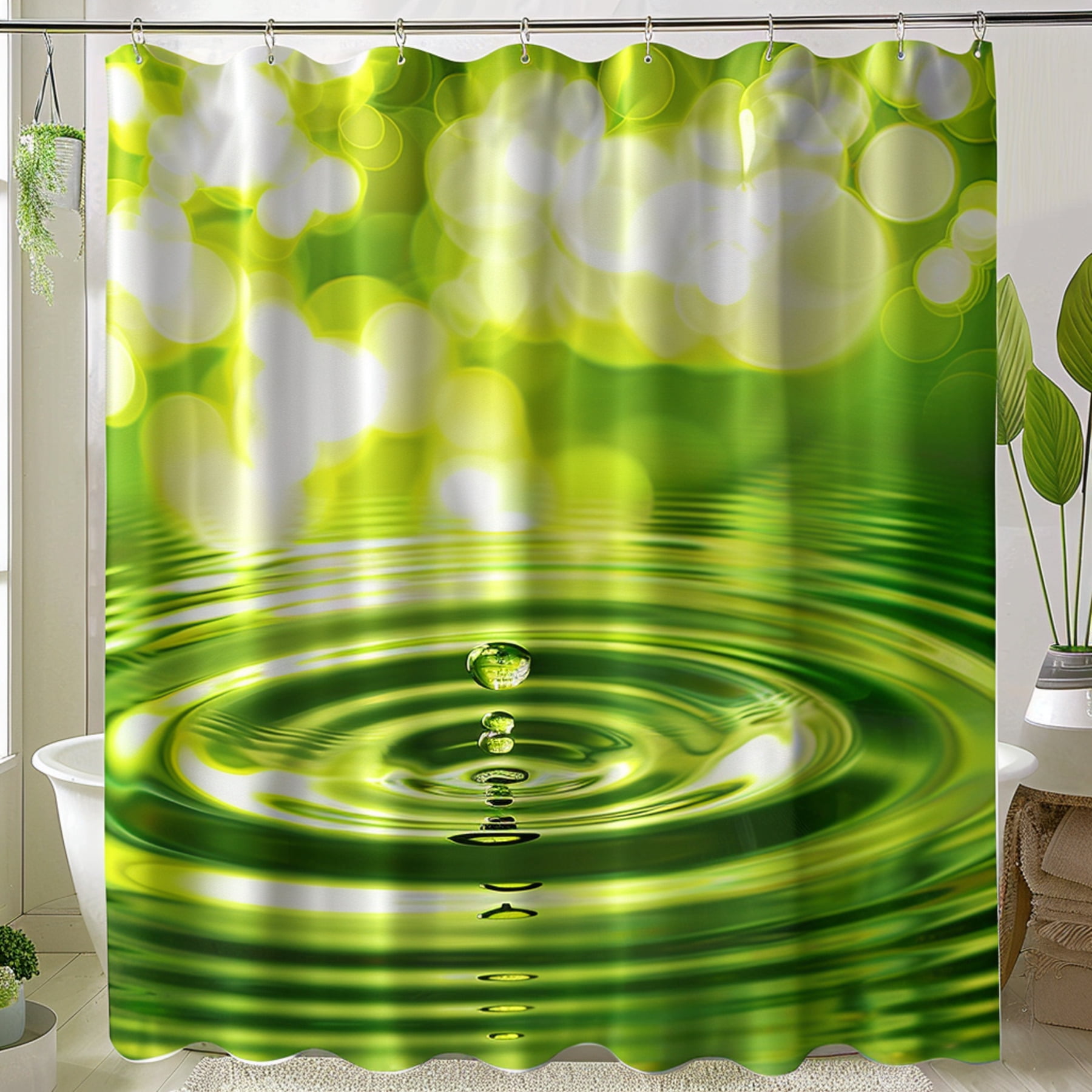 Green Water Ripples Shower Curtain with Effect and Droplet Design ...
