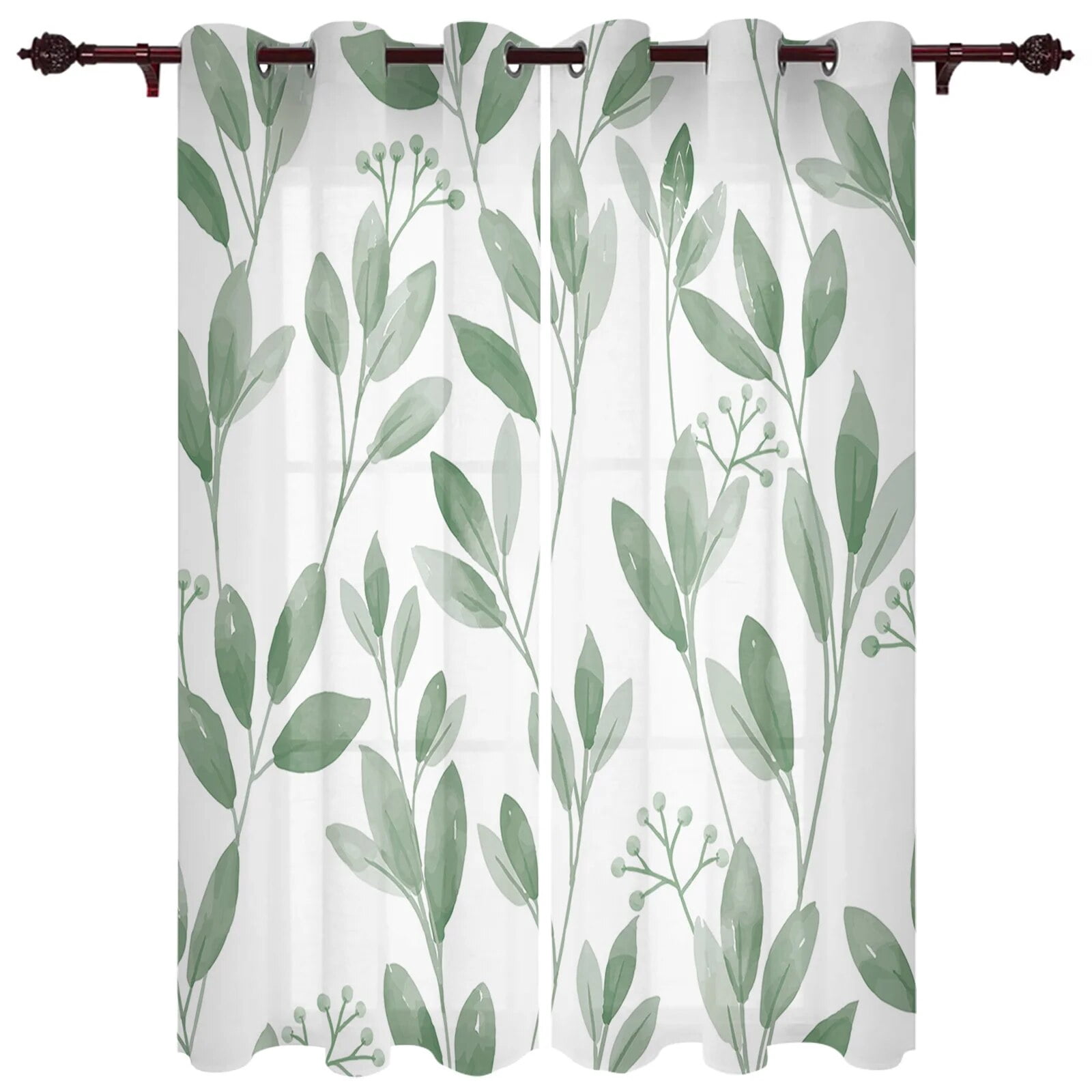 Green Watercolor Leaves Kitchen Curtain Kids Bedroom Living Room ...