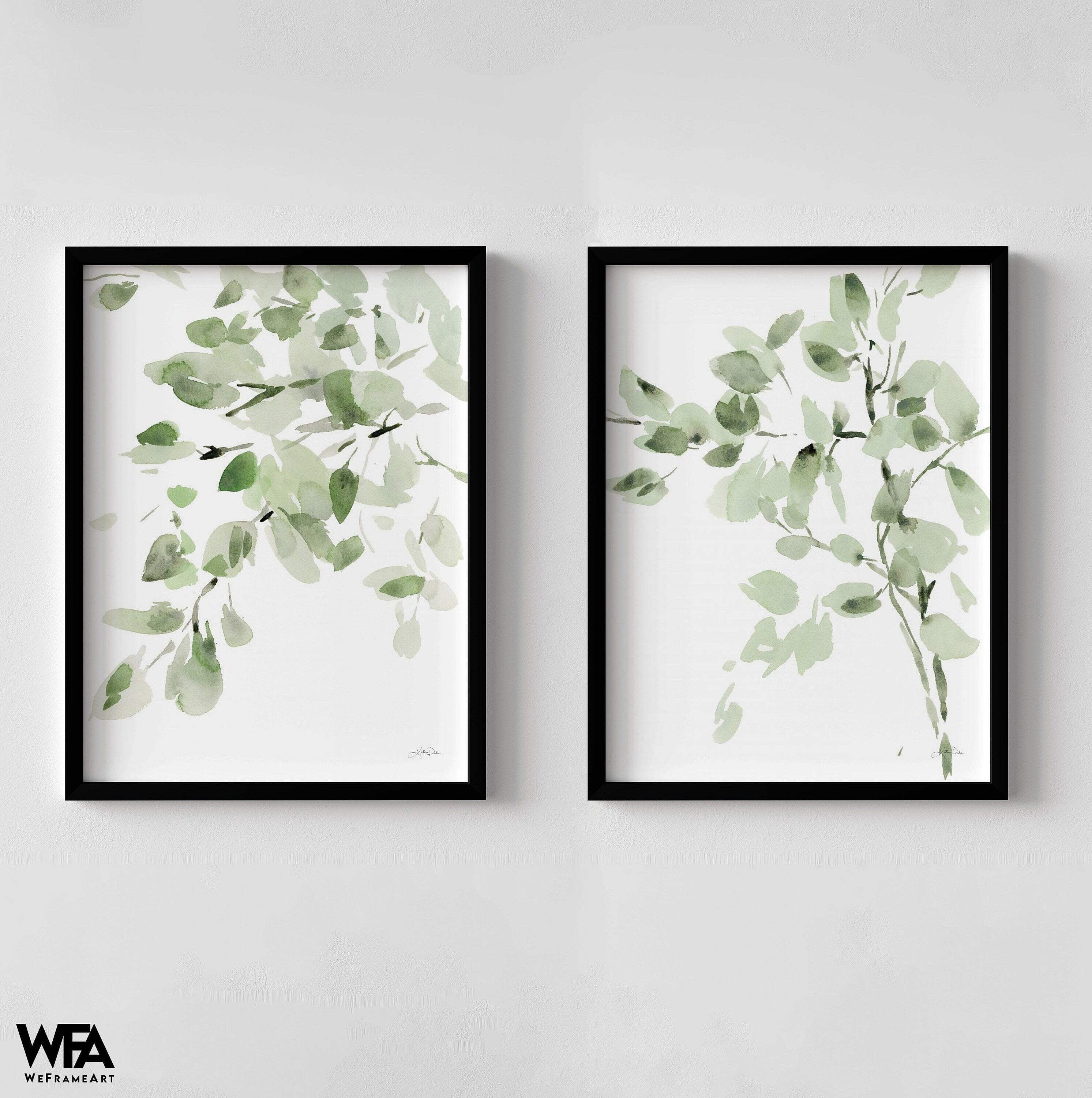 Green Watercolor Leaves Print, Set of 2 Framed Watercolor Painting ...
