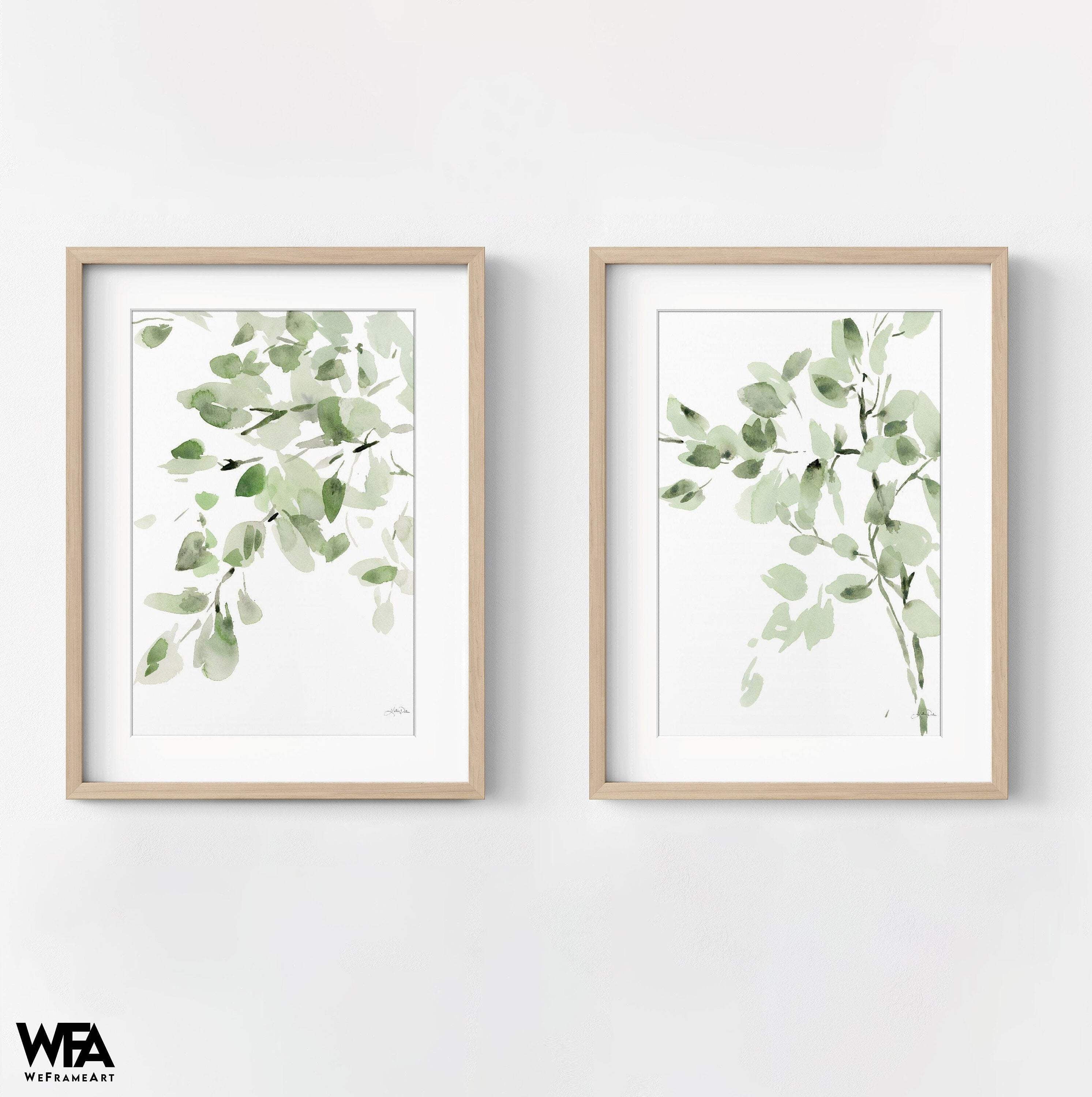 Green Watercolor Leaves Print, Set of 2 Framed Watercolor Painting ...