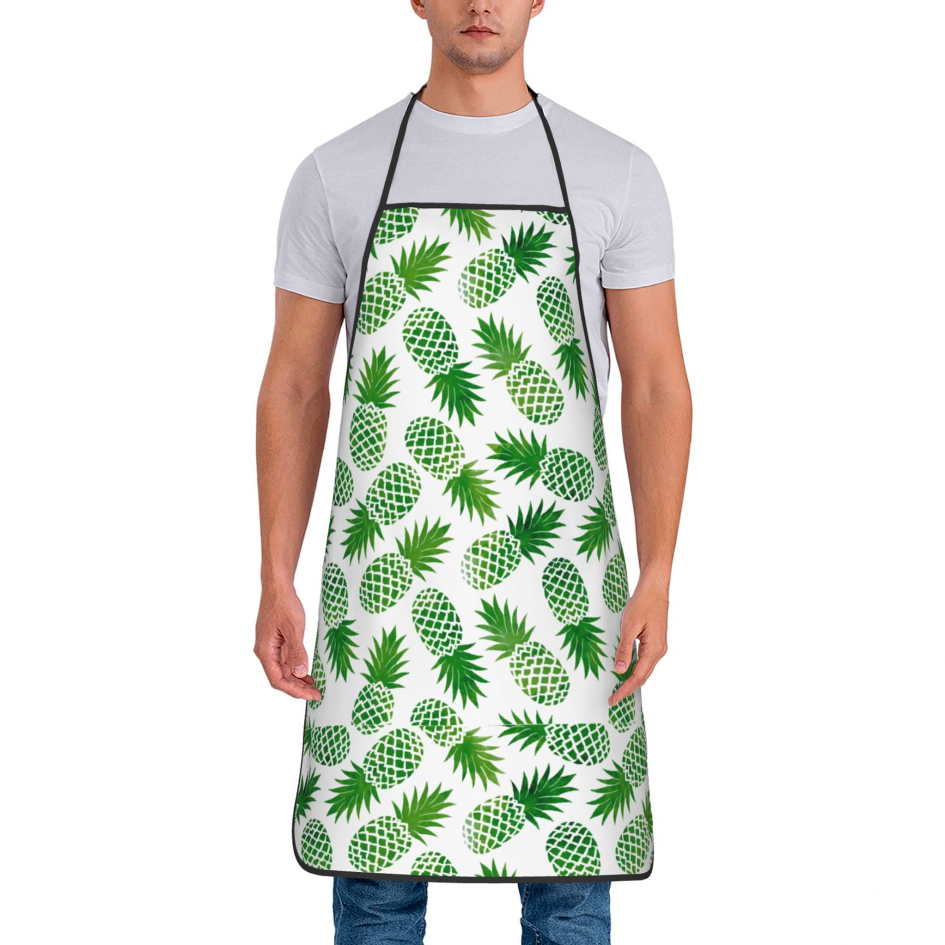 Green Watercolor Pineapple Aprons for Women Men Waterproof Apron ...