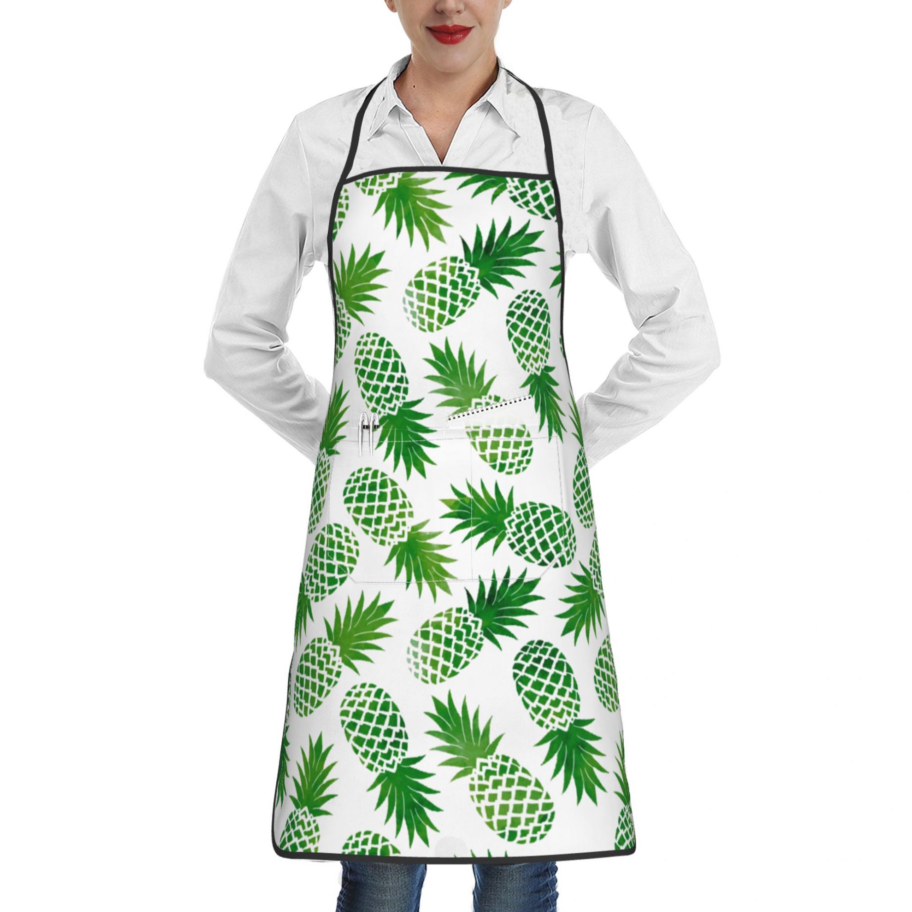 Green Watercolor Pineapple Women'S And Men'S Kitchen Waterproof Apron ...