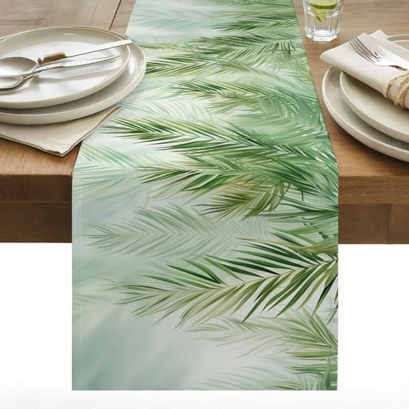 Green Watercolor Table Runner 13x36 inch Silhouette Leaves Palm Leaves ...